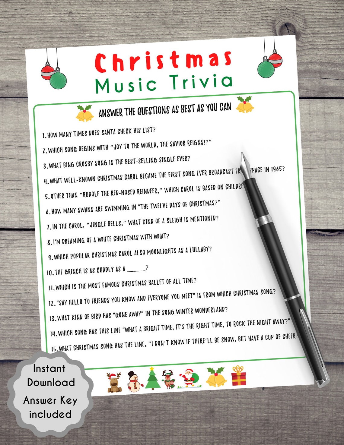 Christmas Music Trivia Game Holiday Party Game Christmas | Etsy