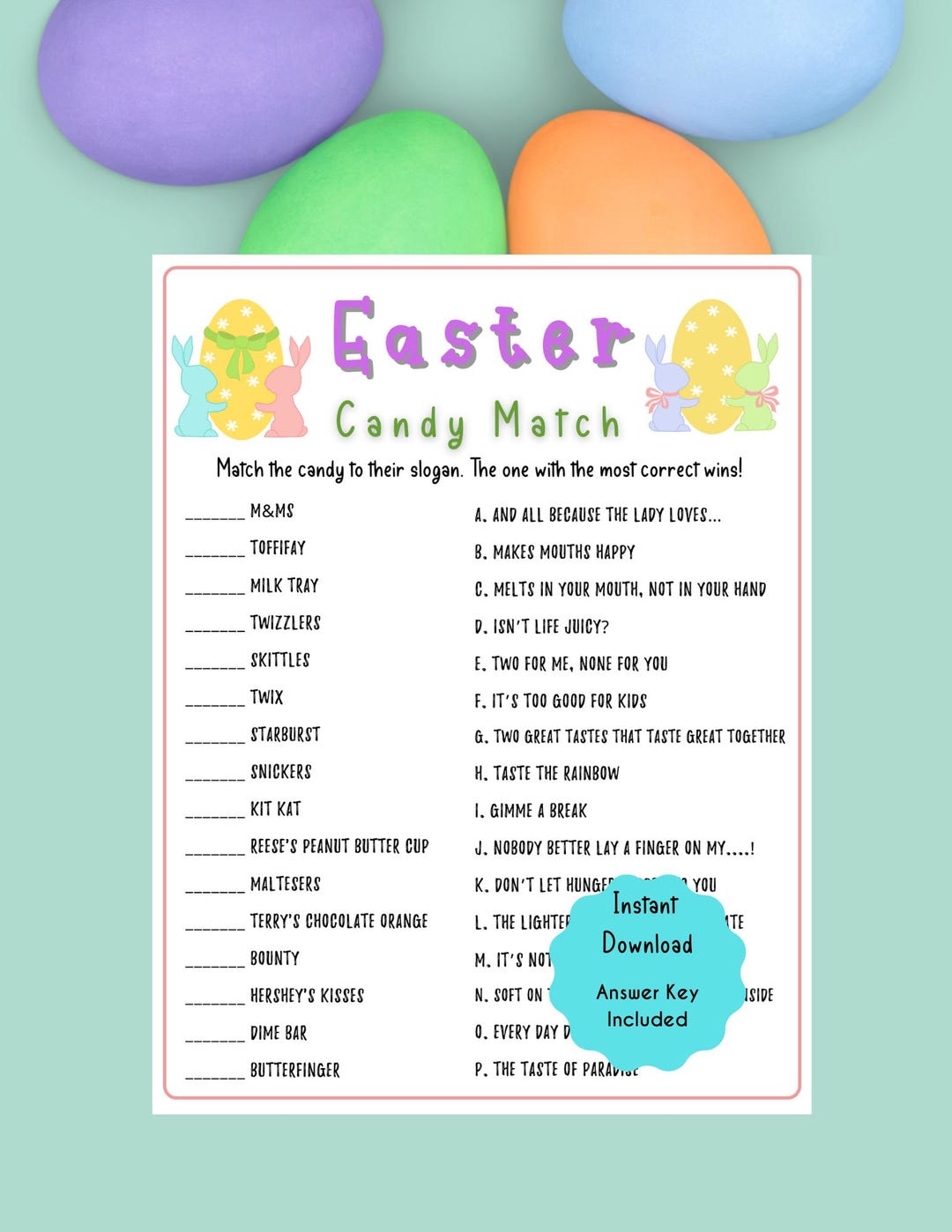 Easter Candy Match Game: Printable Party Activity (PDF) - Etsy