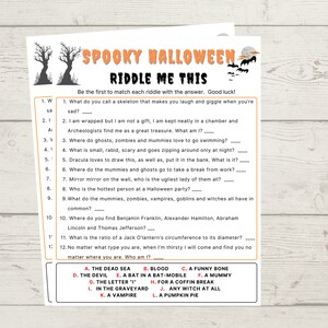 Halloween Riddle Me This Trivia Game Fun Halloween Game Printable Scary ...