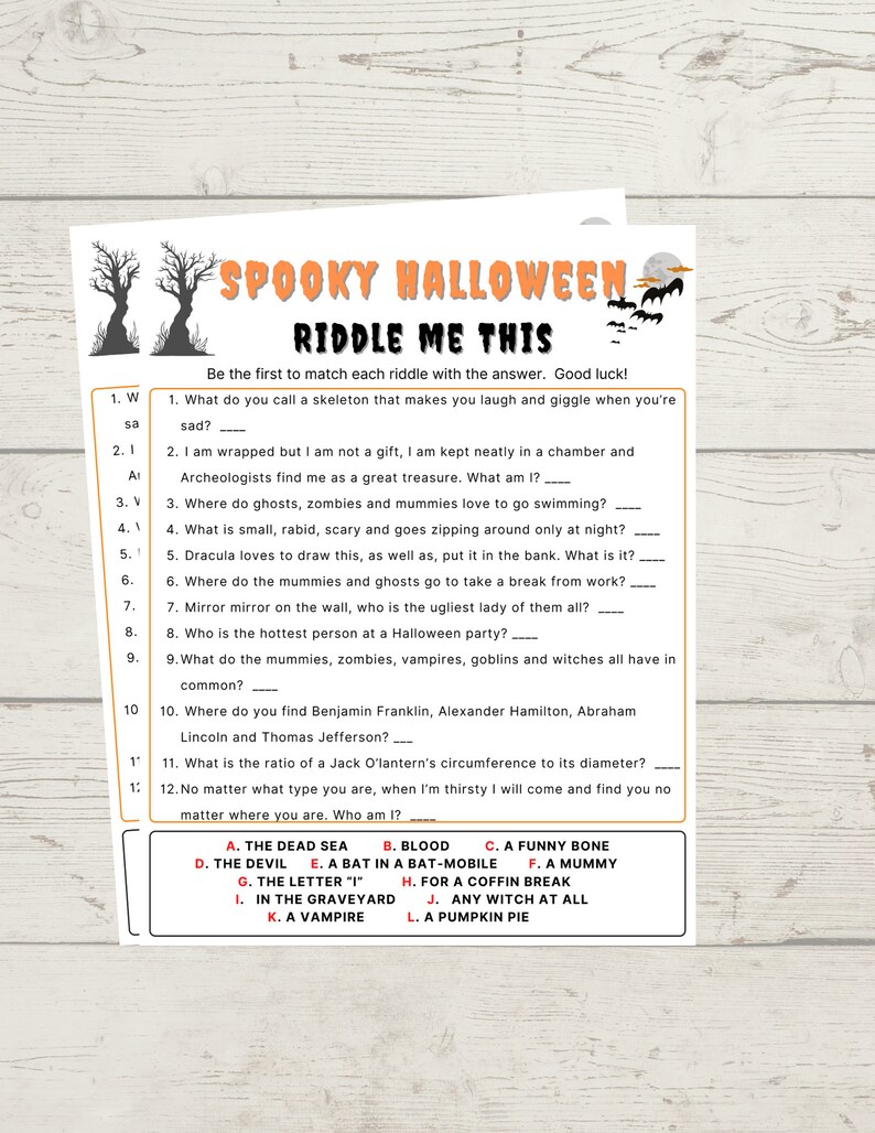 Halloween Riddle Me This Trivia Game Fun Halloween Game - Etsy
