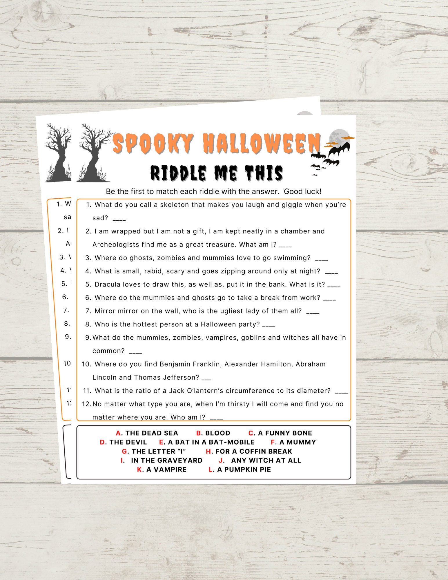 Halloween Riddle Me This Trivia Game Fun Halloween Game - Etsy