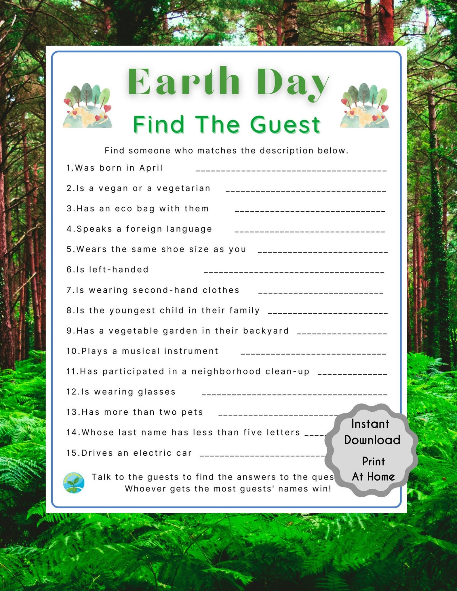 Earth Day Find the Guest Game Earth Day Game for Kids & Adults Fun Game ...