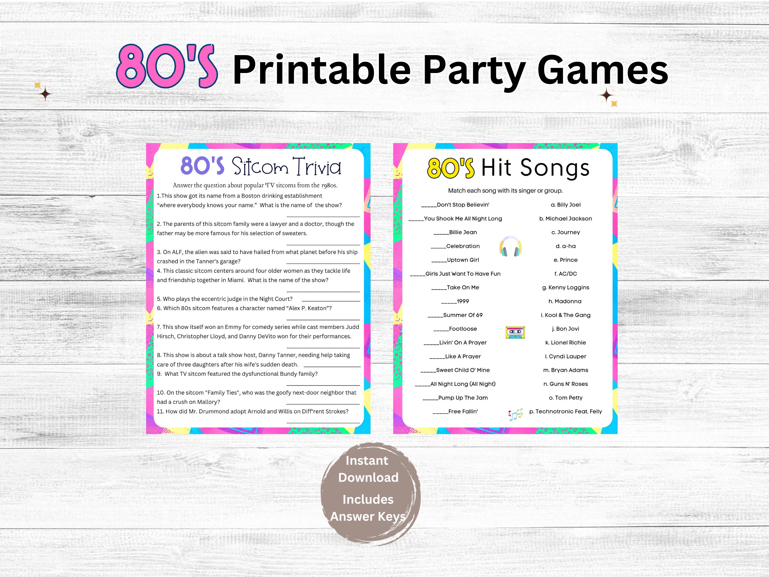 80s Party Games Printable, 80s Theme Party Games, 80s Music Movie ...