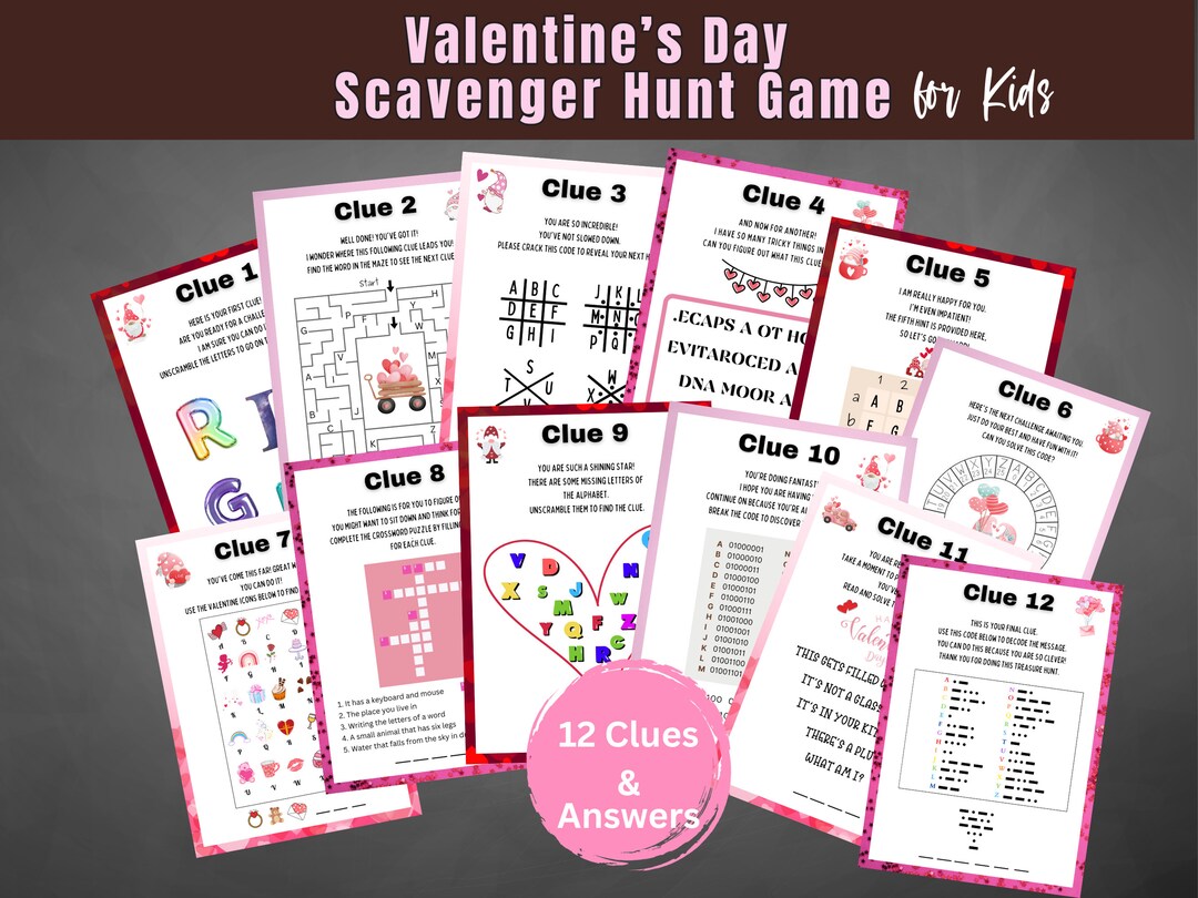 Valentine's Day Scavenger Hunt Game for Kids, Teens, Tween | Fun Indoor ...