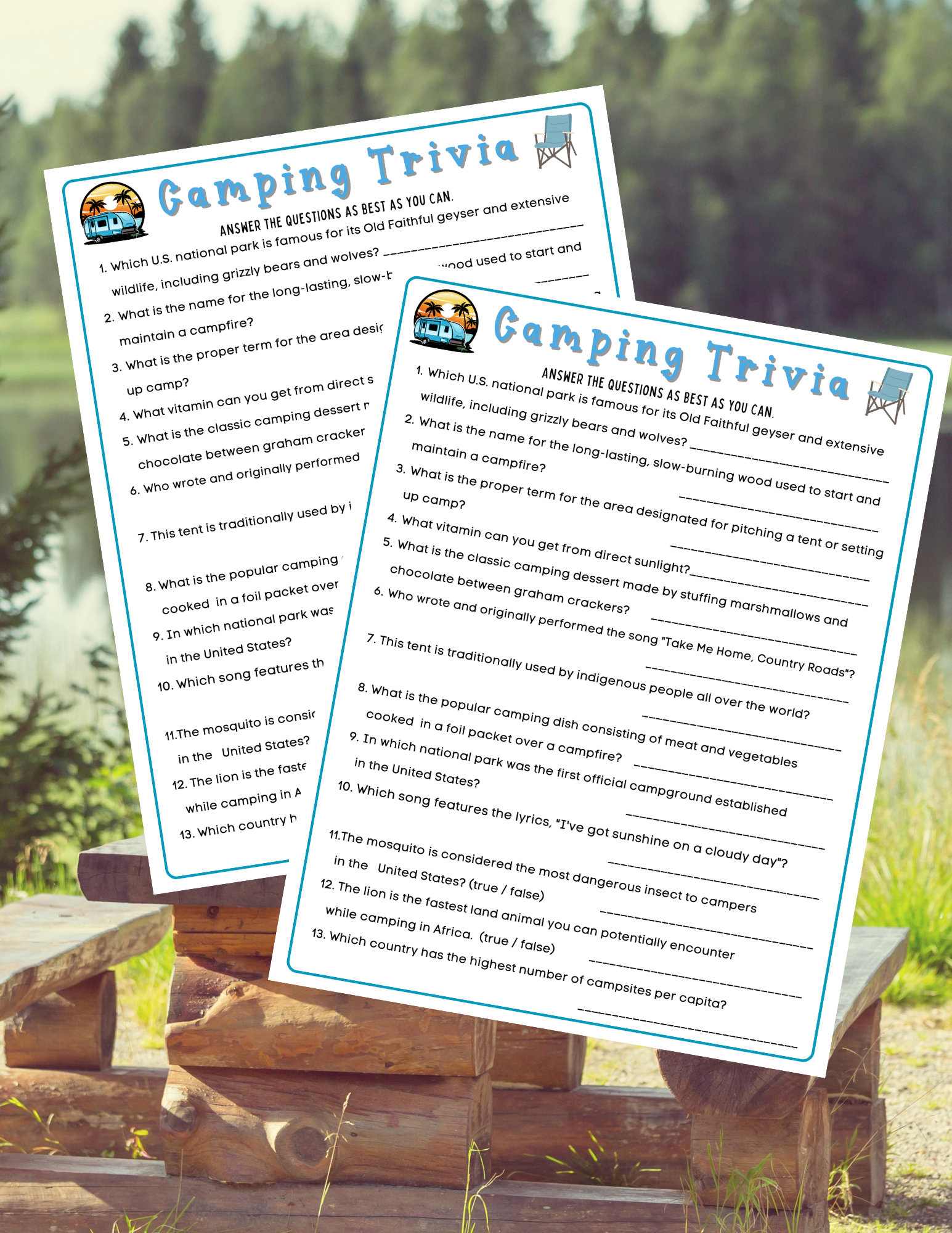 Camping Trivia Game Fun Printable Camping Trivia Game Campsite Game ...