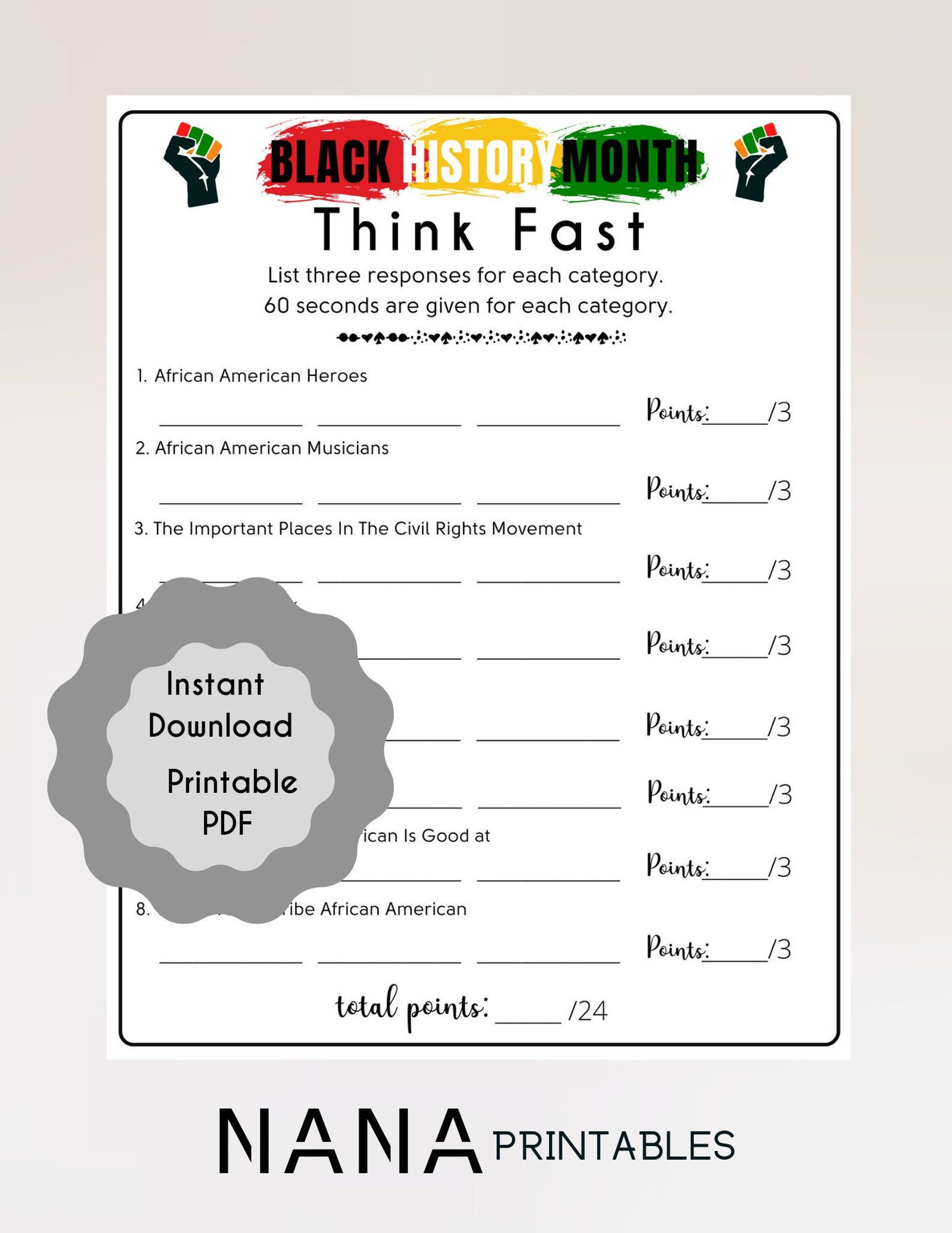 Black History Month Think Fast Game: Fun Educational Quiz (printable ...