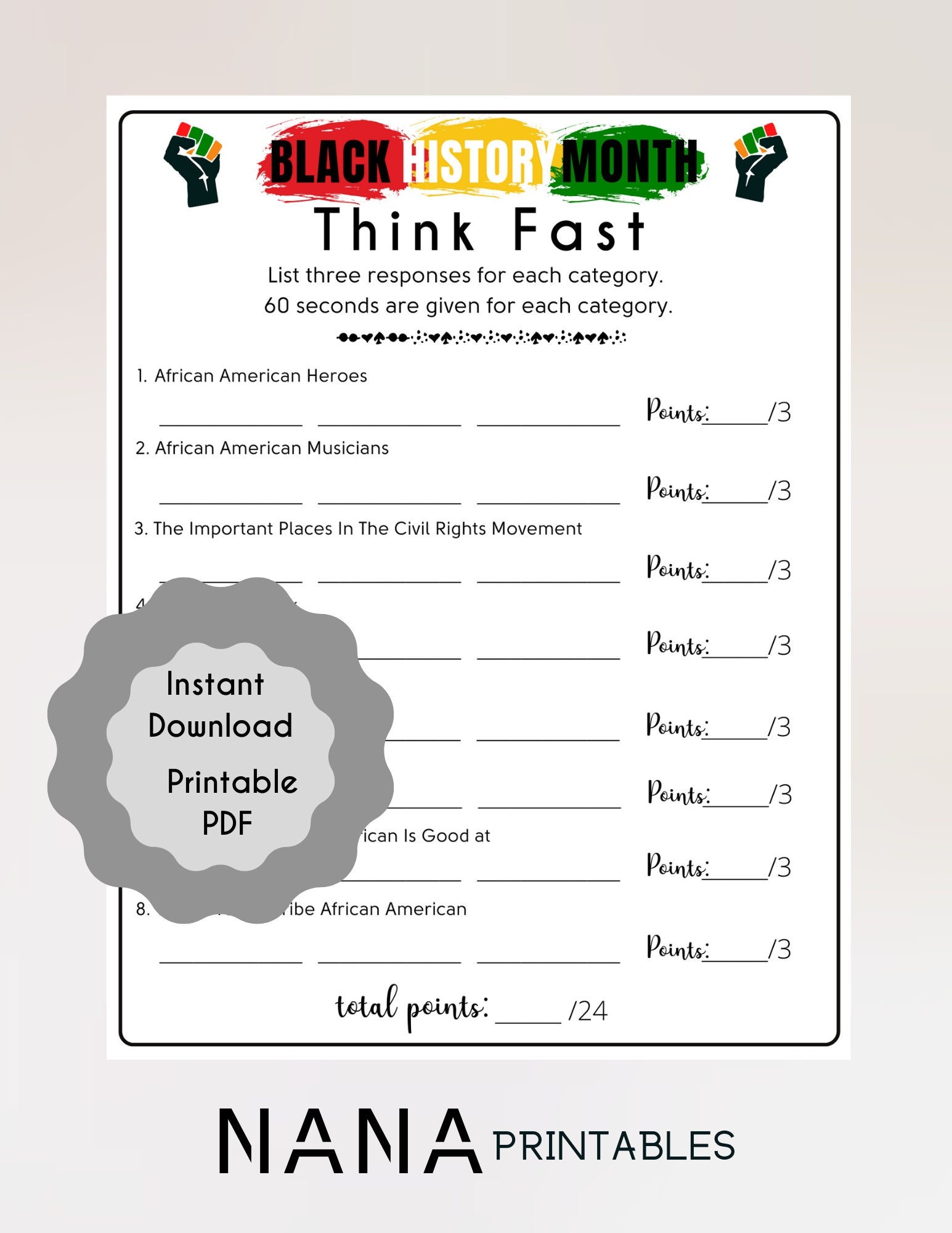 Black History Month Think Fast Game, Fun Educational Game, Black ...