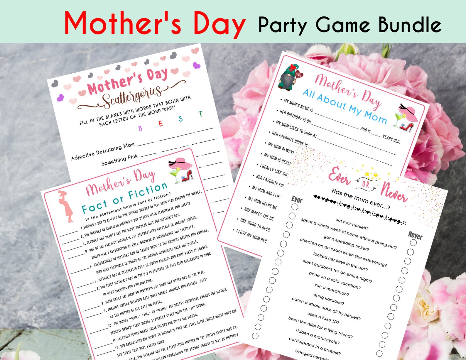 16 in 1 Mother's Day Game Bundle Mother's Day Game for Kids & Adults ...