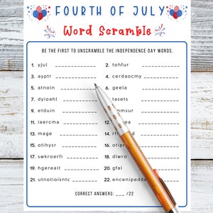 Fourth of July Word Scramble Game | Independence Day Game | 4th of July ...