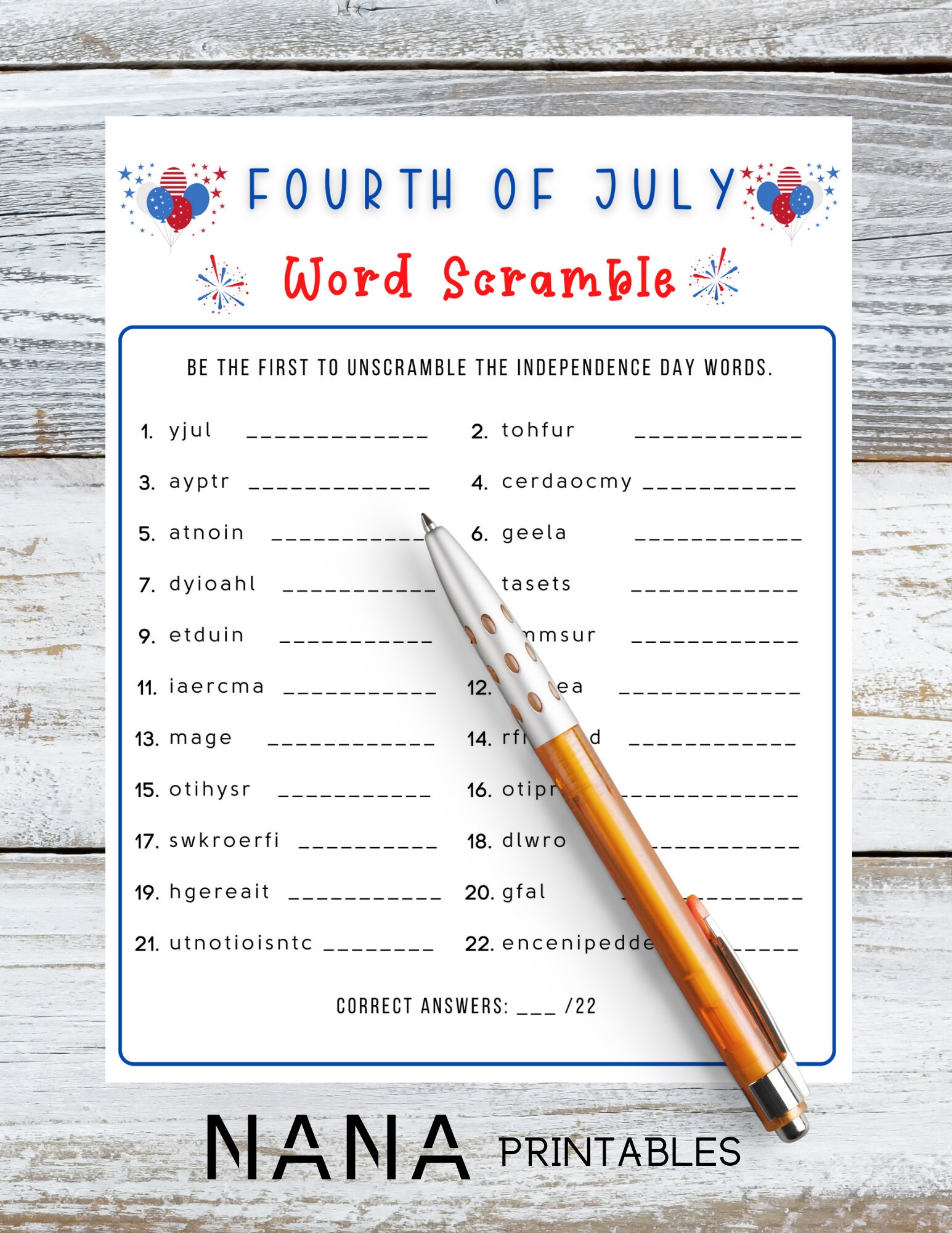 Fourth of July Word Scramble Game Independence Day Game 4th of July ...