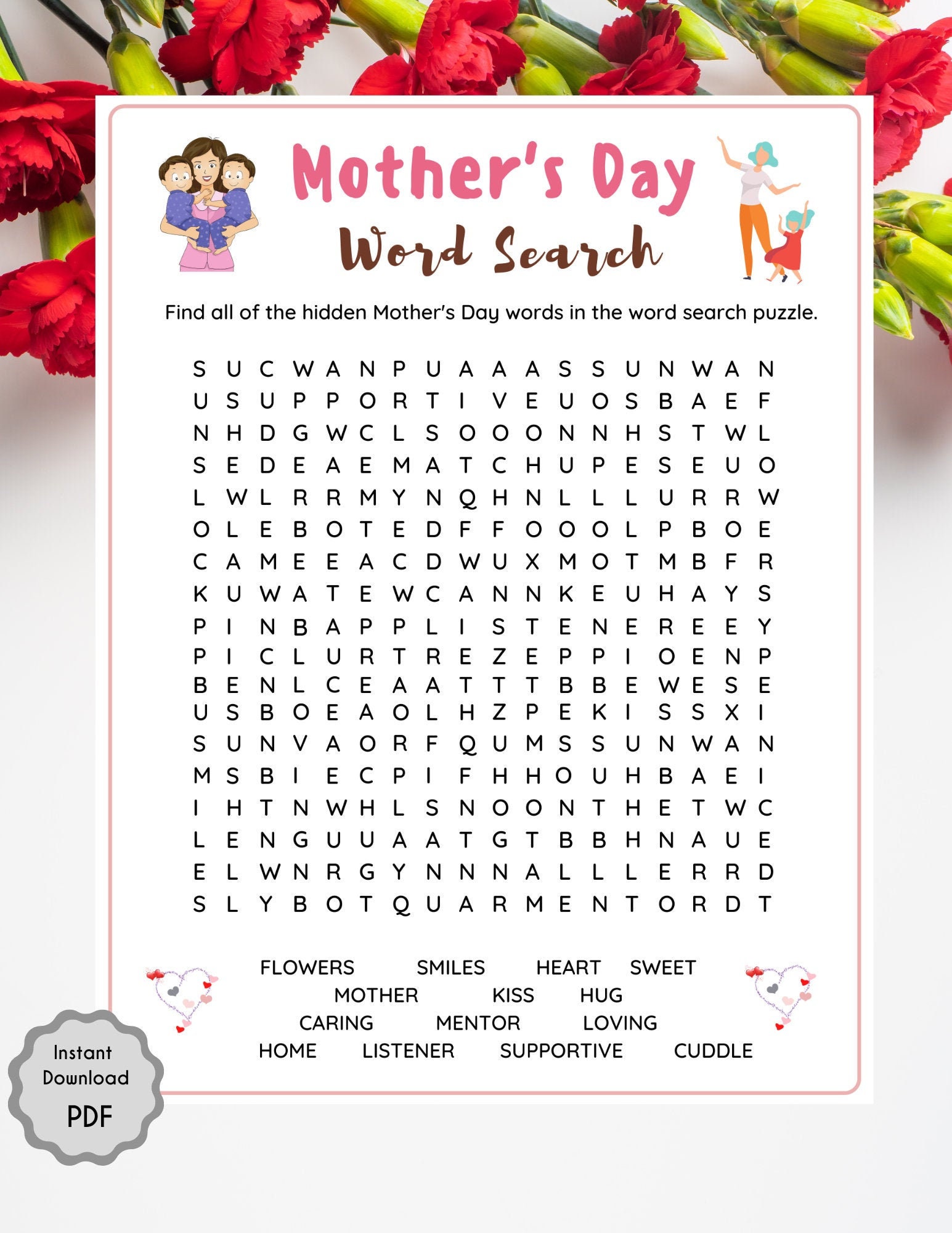 Mother's Day Word Search Game Mother's Day Game for Kids & Adults ...