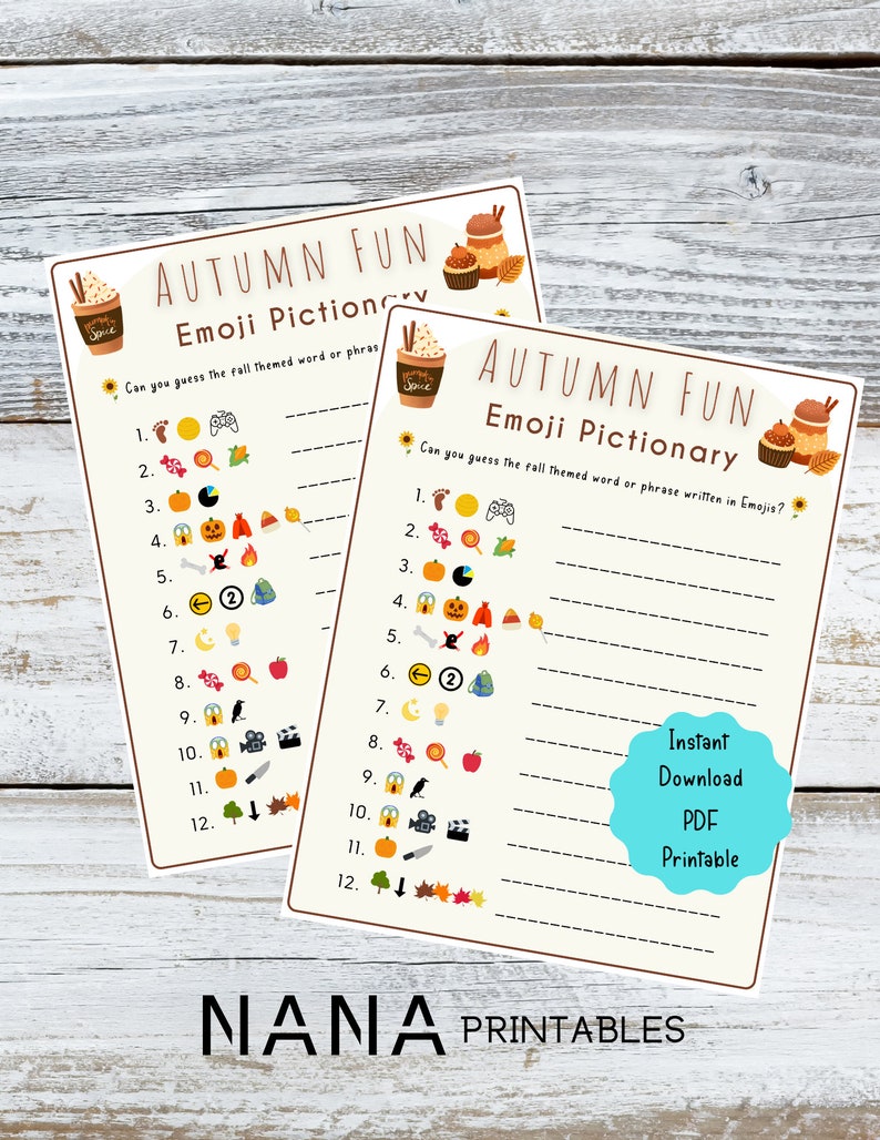 Autumn Emoji Pictionary Game: Fall Family Activity (instant Download ...