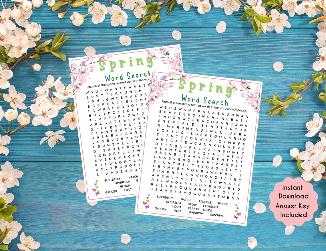 Spring Word Search Printable Game Fun Spring Party Games - Etsy