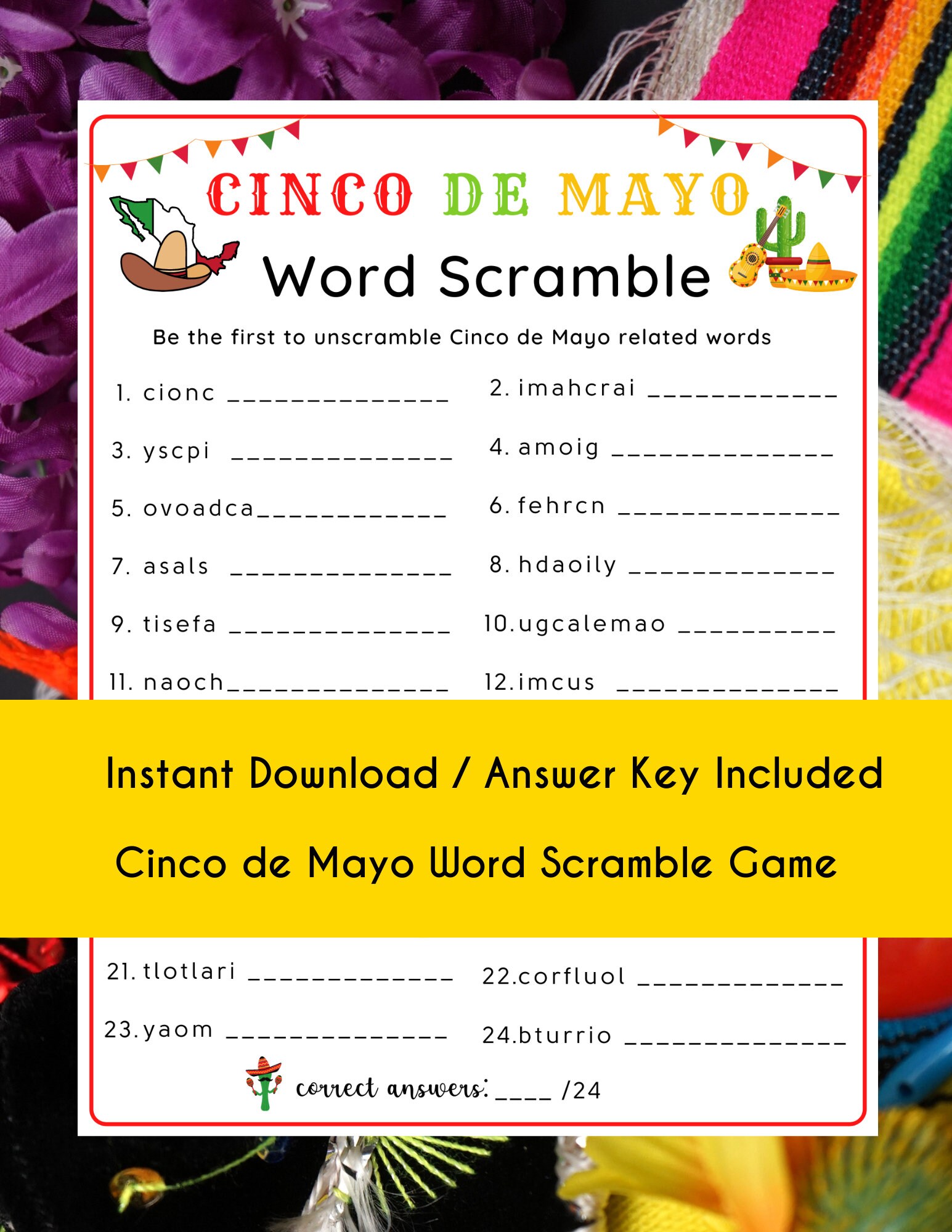 12 Cinco De Mayo Games Bundle L Fun Printable Games Mexican Fiesta ...
