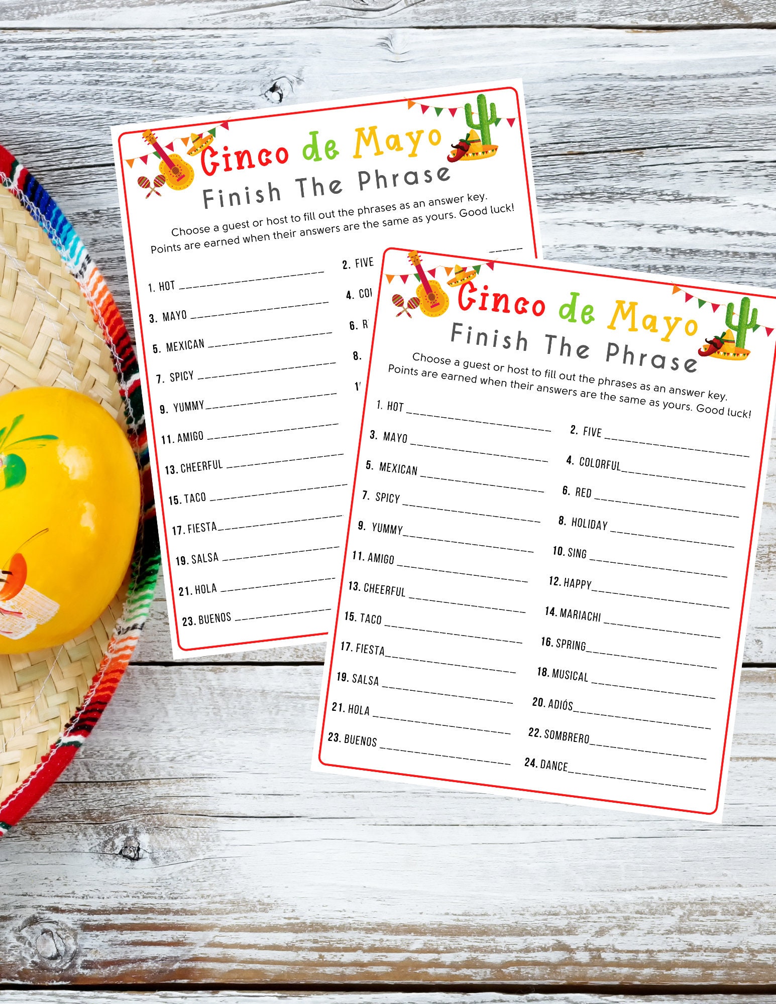 Cinco De Mayo Finish the Phrase Game L Printable Game Mexican Fiesta ...