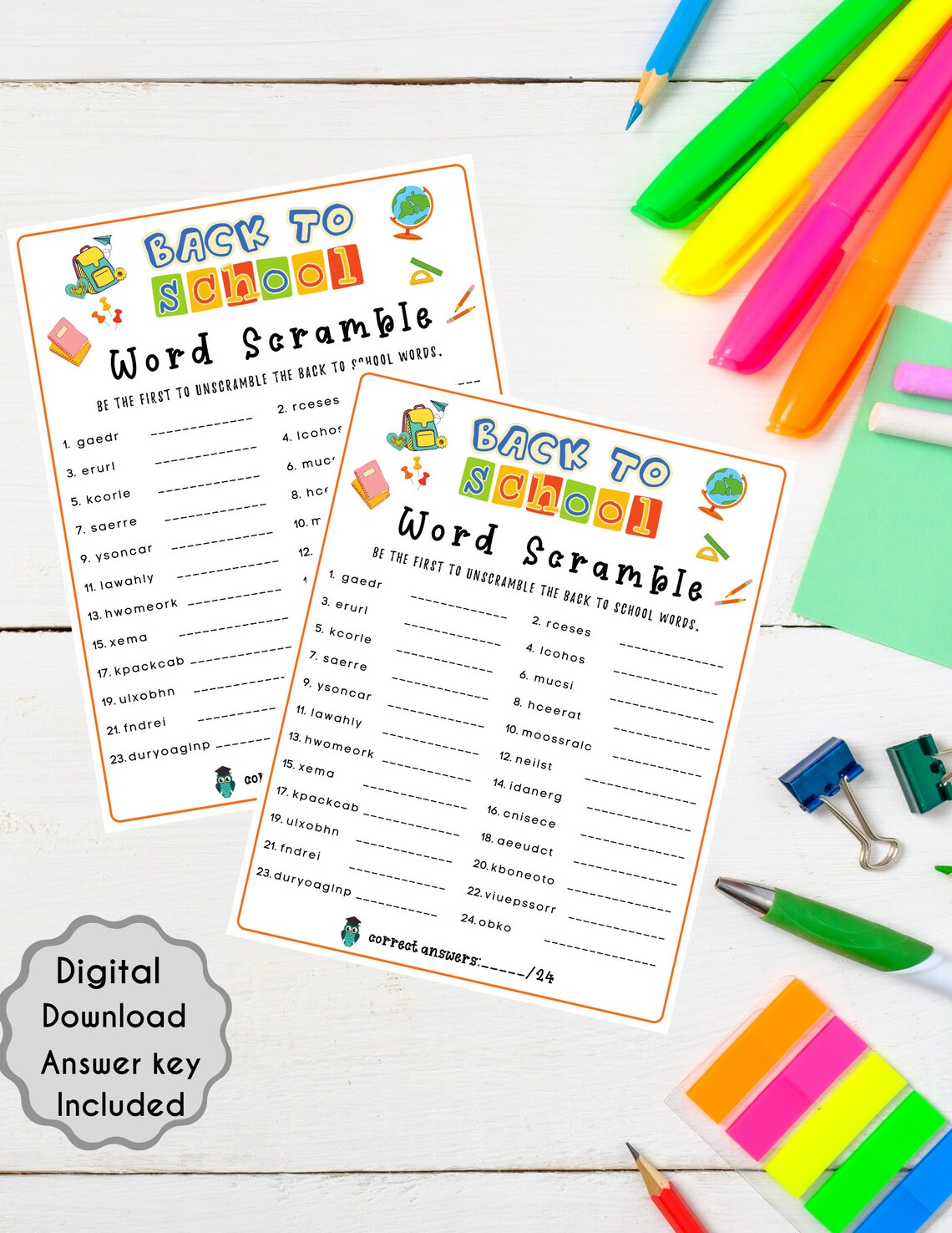 Printable Back to School Word Scramble Game Popular Classroom Activity ...
