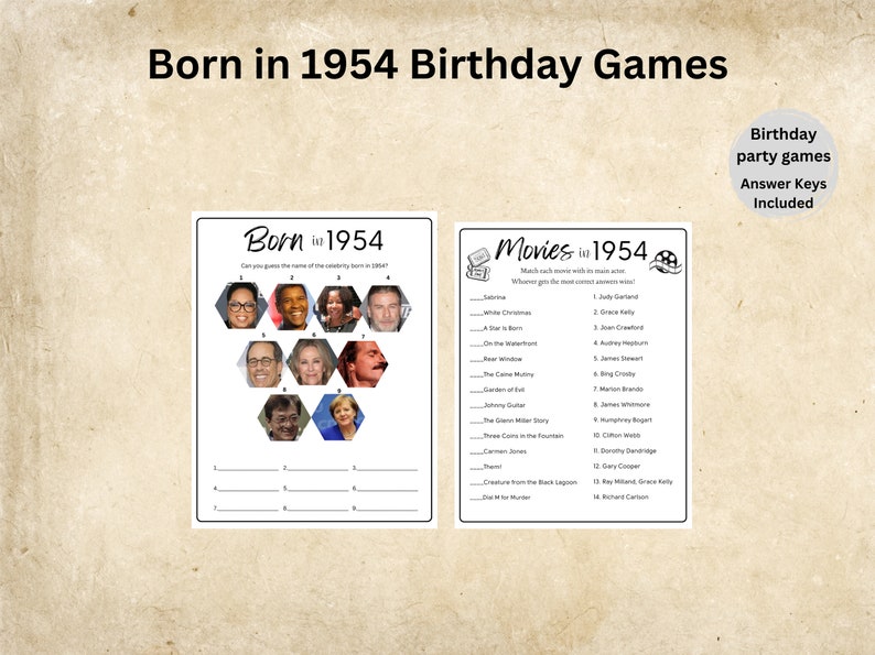 70th Birthday Games Bundle Printable Born In 1954 Party Games For Men