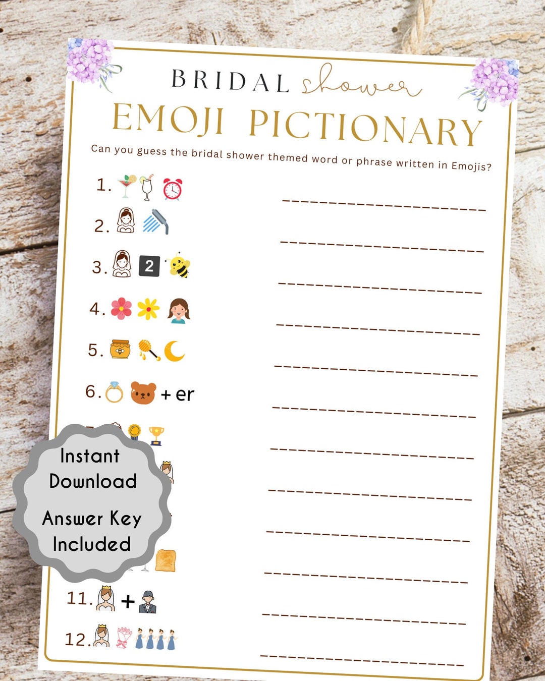 Bridal Shower Emoji Pictionary Game, PDF Printable Download, Newlywed ...