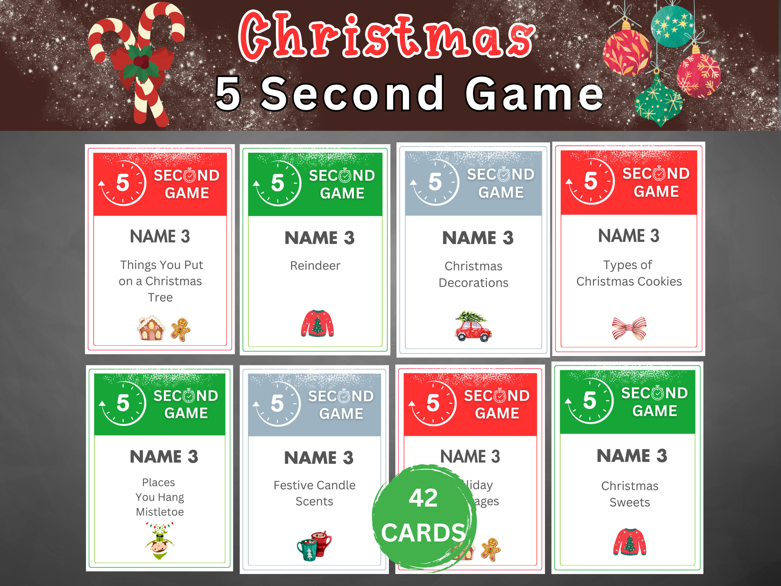 Fun Christmas 5 Second Game, Printable Christmas Party Game, Games for ...