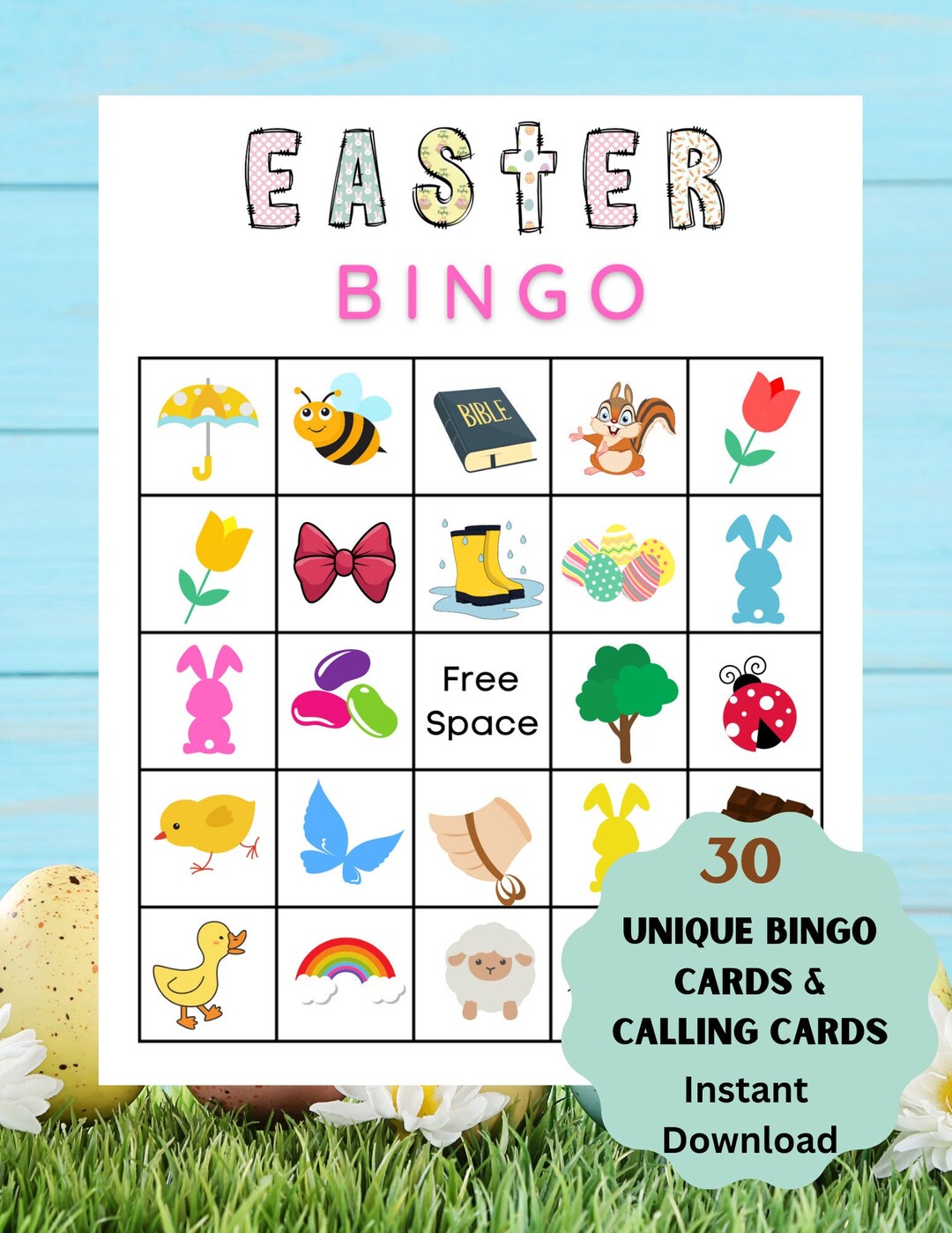 30 Easter Bingo Unique Cards With Calling Cards Fun Printable Easter ...