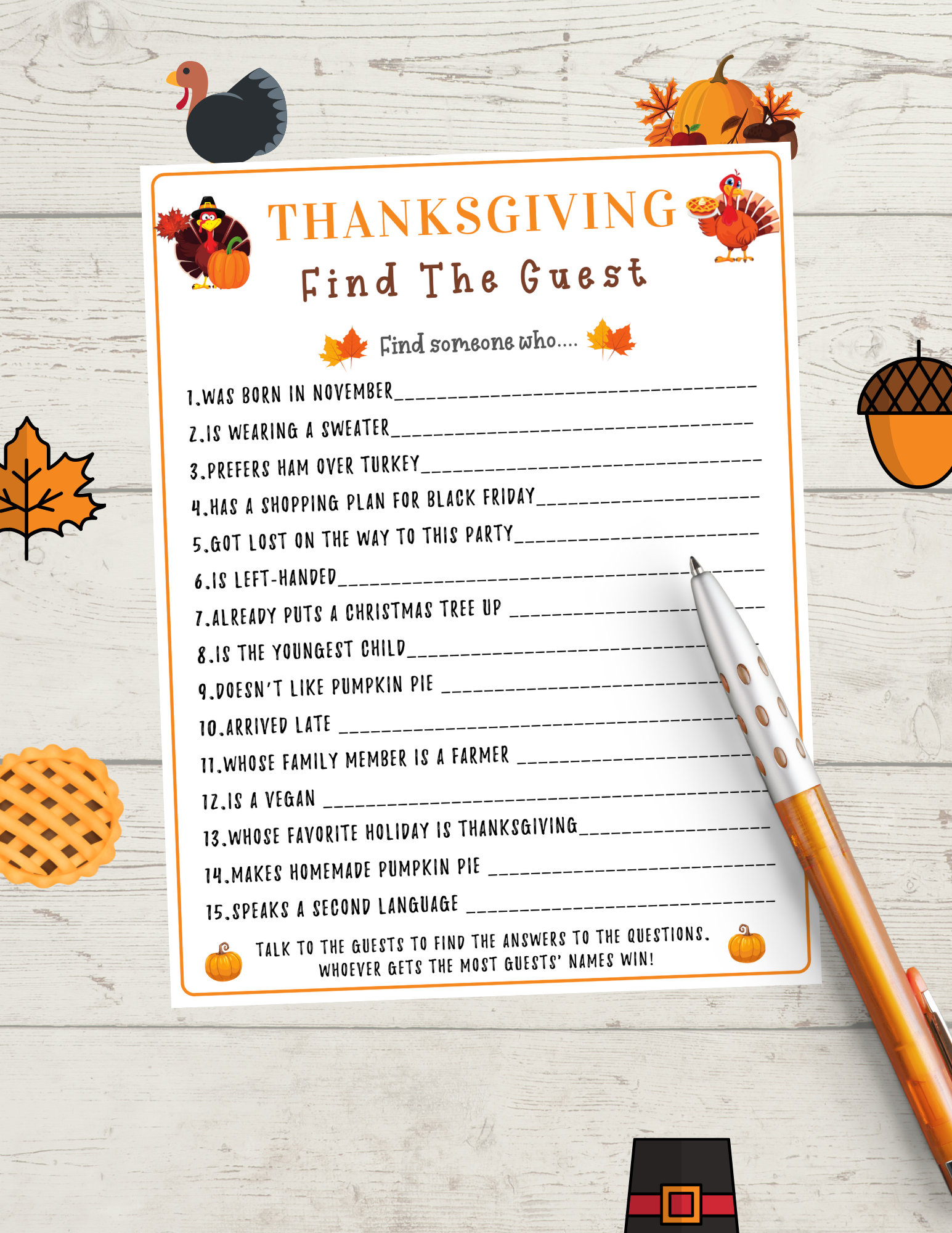 Thanksgiving Party Game Printable Thanksgiving Game for Kids Adults ...