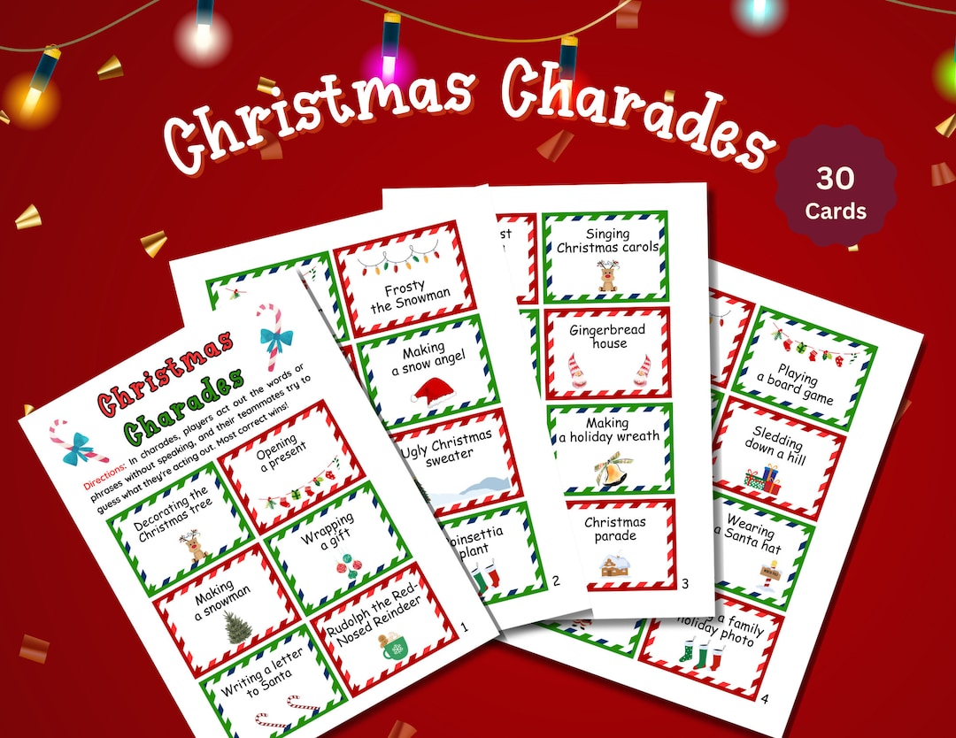 Christmas Charades Game, Holiday Party Game, Christmas Printable Game ...