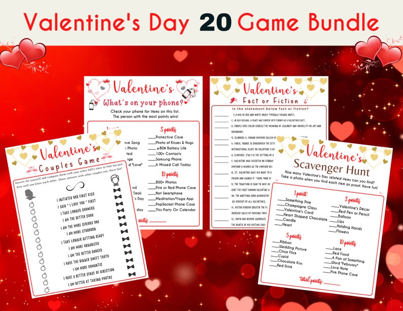 20 Valentines Day Printable Game Bundle Fun Valentines Party - Etsy