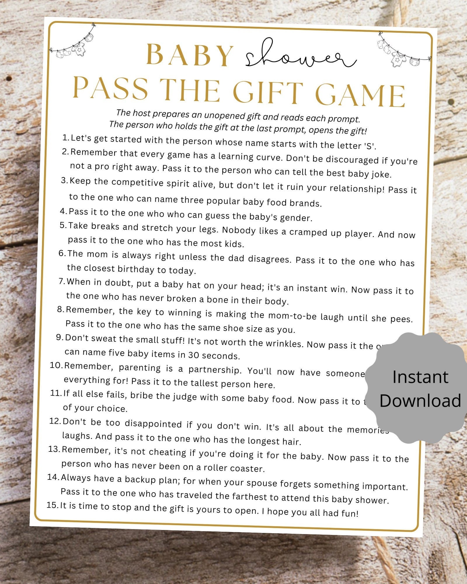 Pass the Gift Game Printable Baby Shower Baby Shower Game - Etsy
