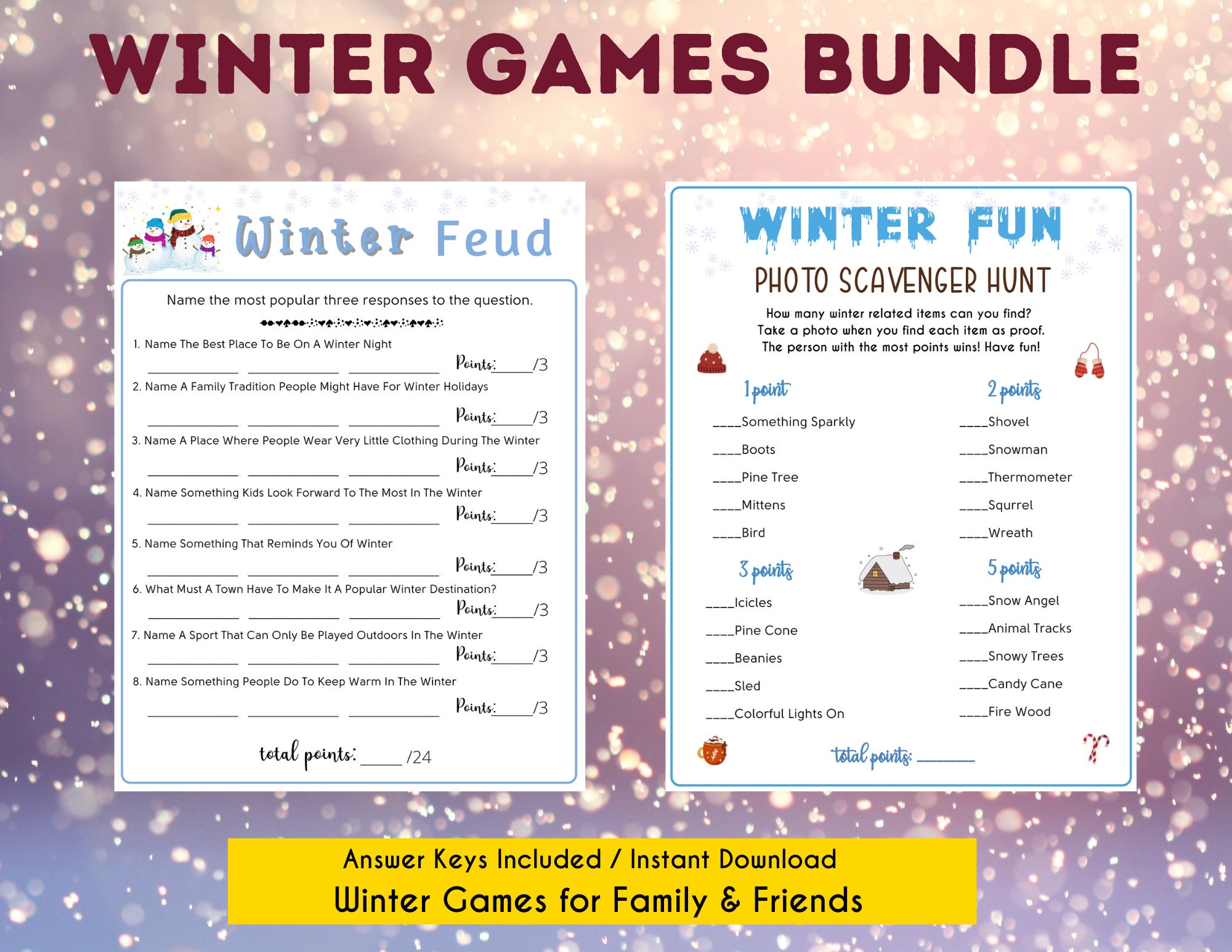 Fun 12 Winter Games Bundle Printable Winter-themed Games Activity for ...