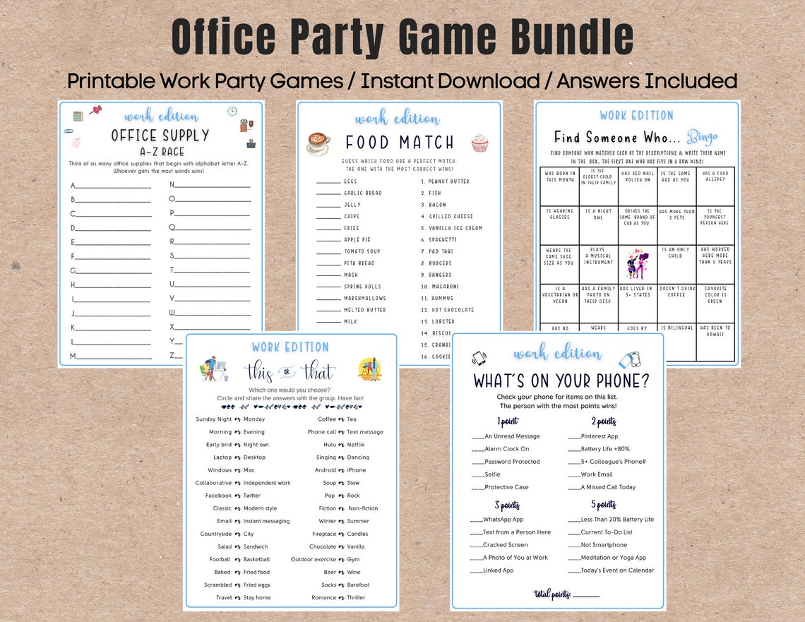 12 Office Party Printable Game Bundle Coworker Staff Game - Etsy