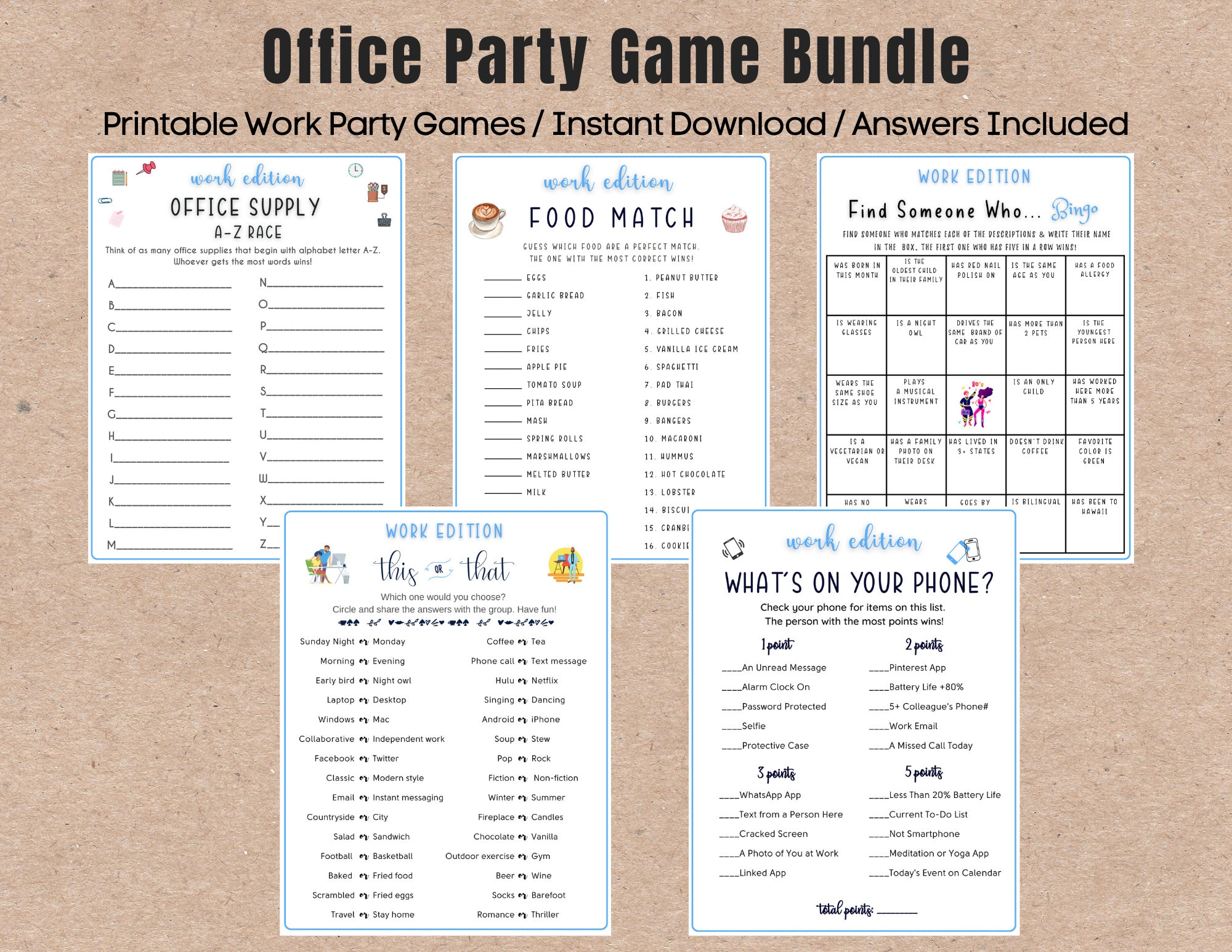 12 Office Party Printable Game Bundle Coworker Staff Game - Etsy