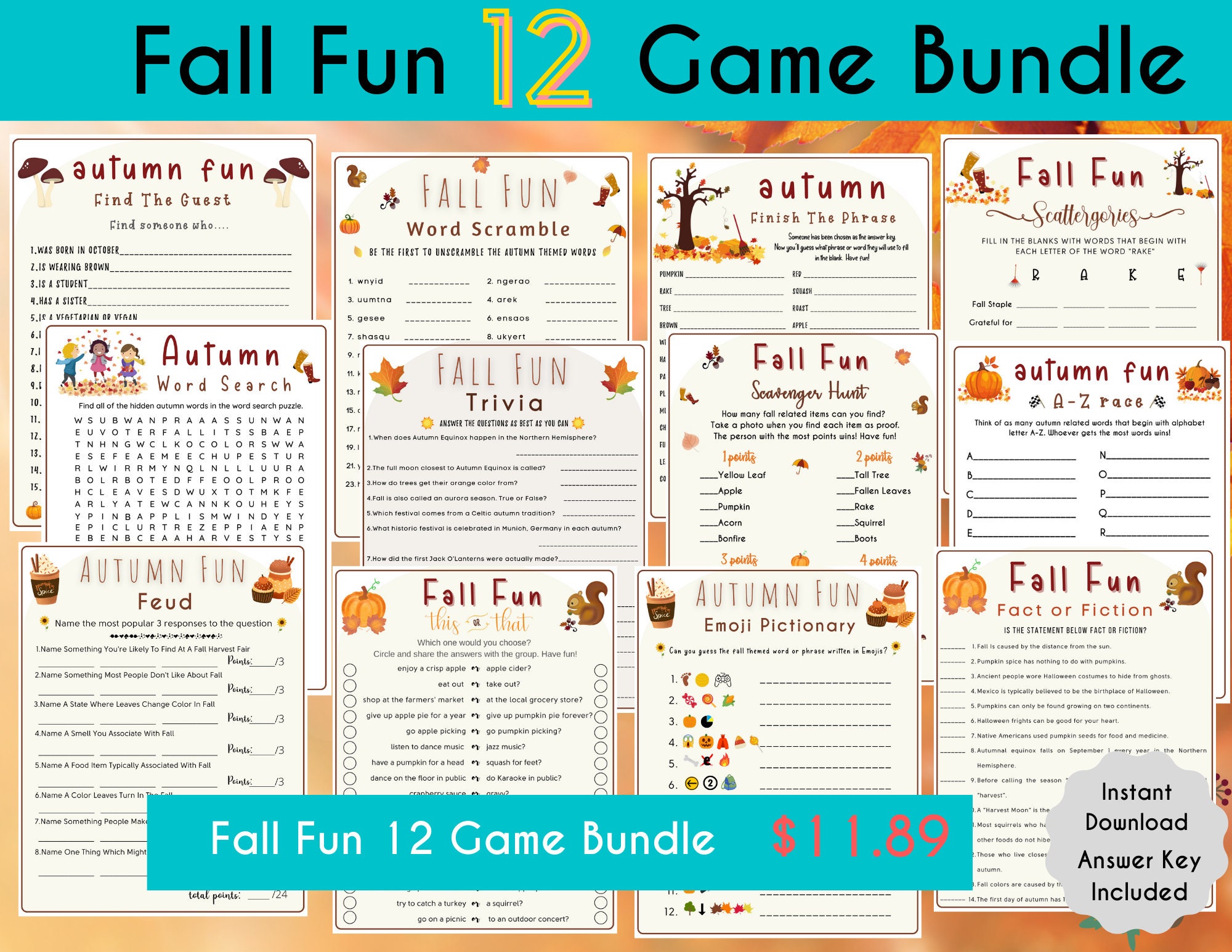 Autumn Fun Emoji Game | Fall Emoji Pictionary Quiz | Fall Fun Game ...