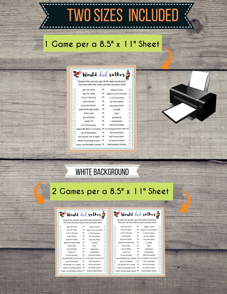 Father's Day Would Dad Rather Father's Day Game for Kids & Adults ...