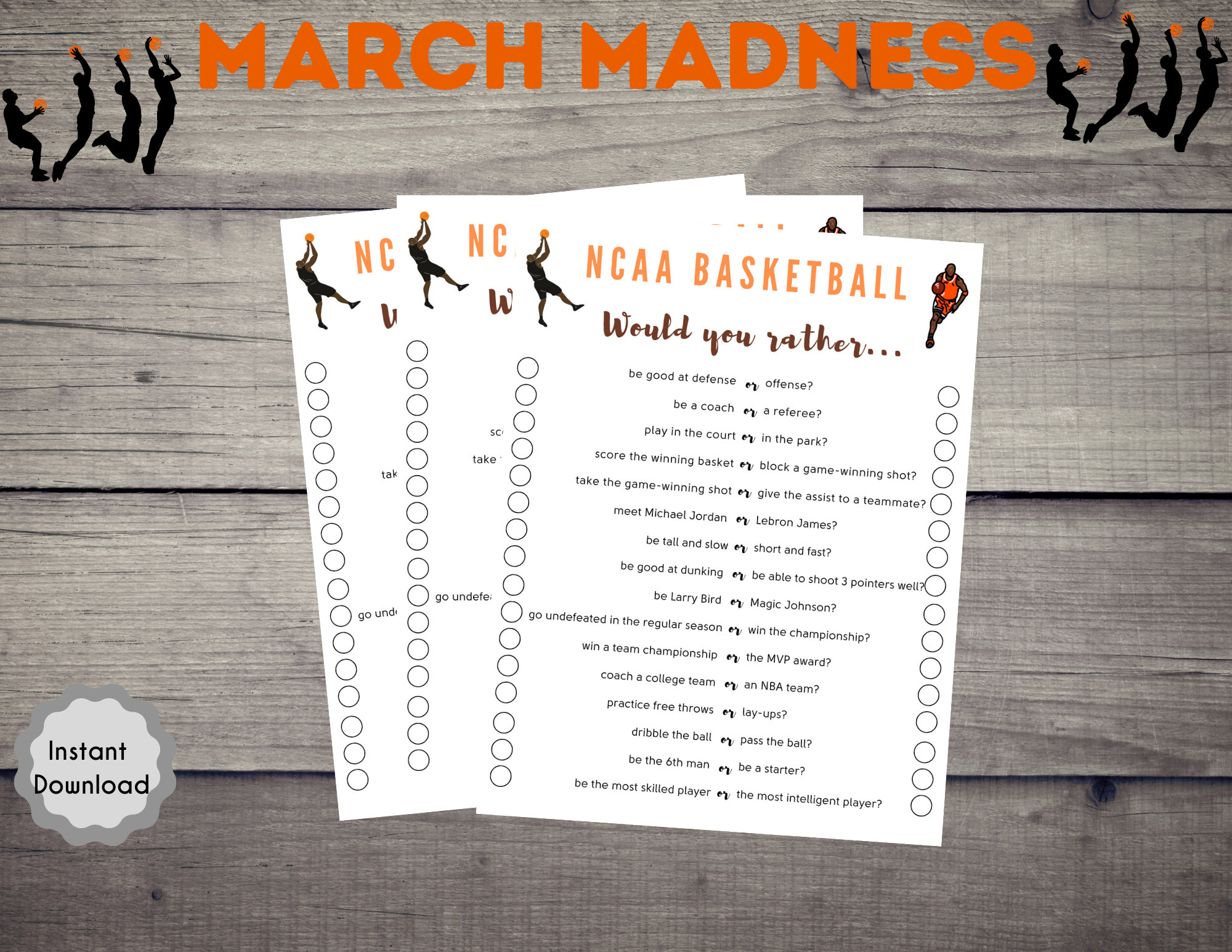 March Madness Would You Rather Game Basketball Party Game L College ...