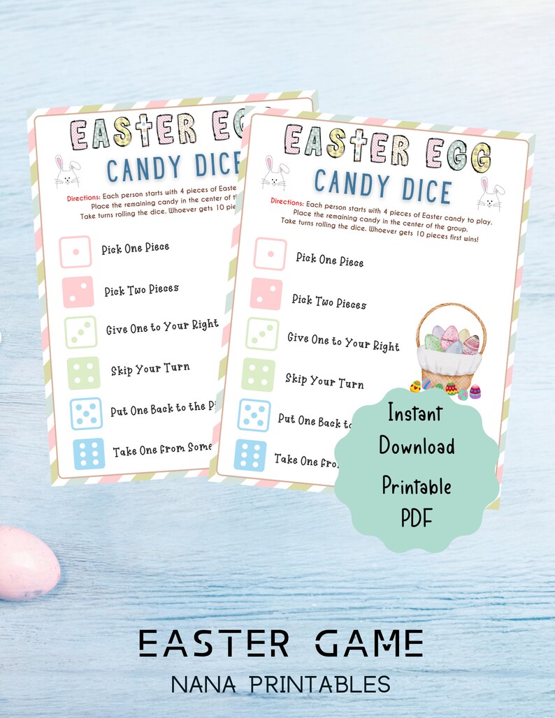Easter Egg Candy Dice Game Easter Printable Game for Kids, Teens ...