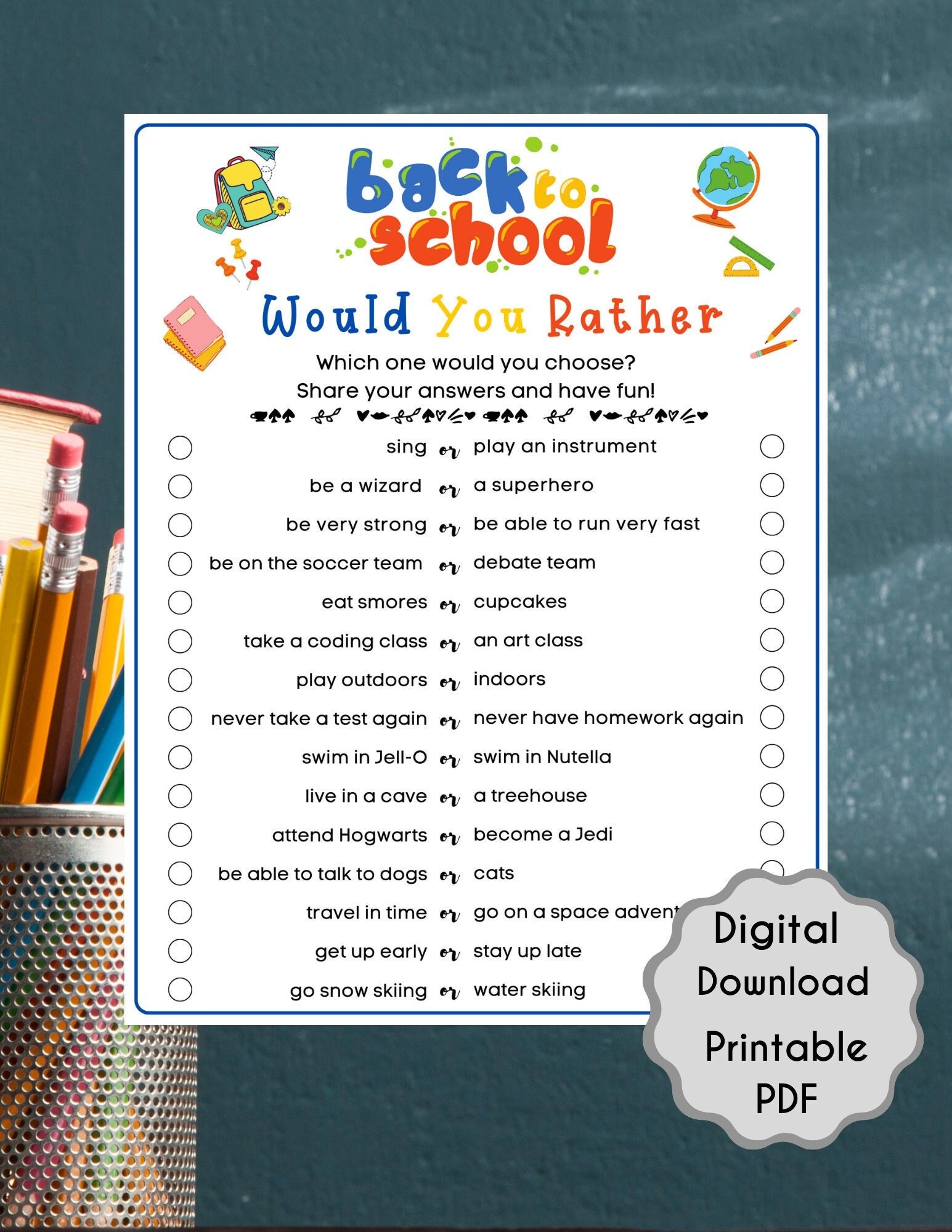 Back to School Would You Rather Game Fun Classroom Activity - Etsy