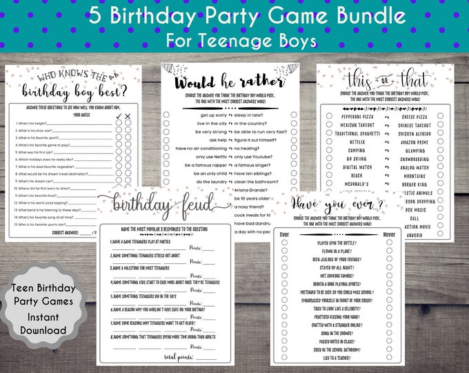 Fun Teen Boys Birthday Game Bundle Birthday Party Games - Etsy