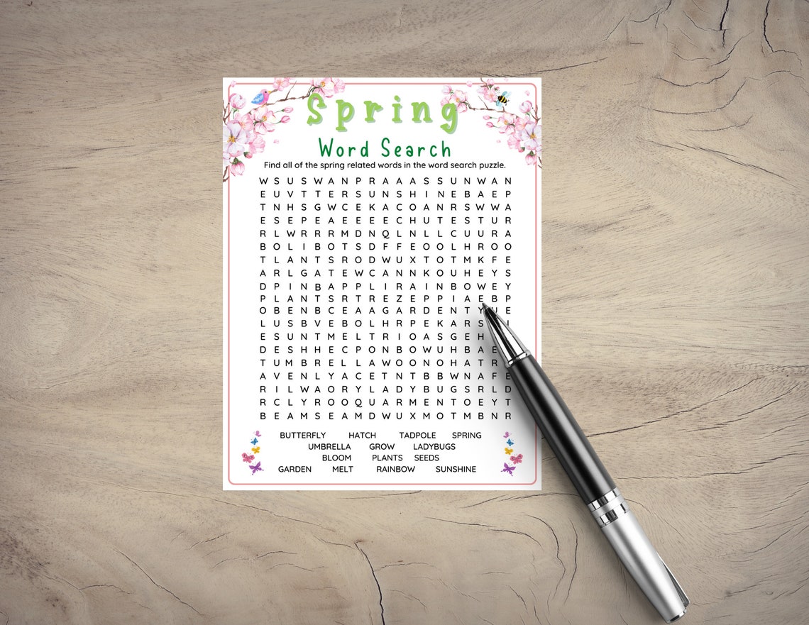 Spring Word Search Printable Game Fun Spring Party Games - Etsy