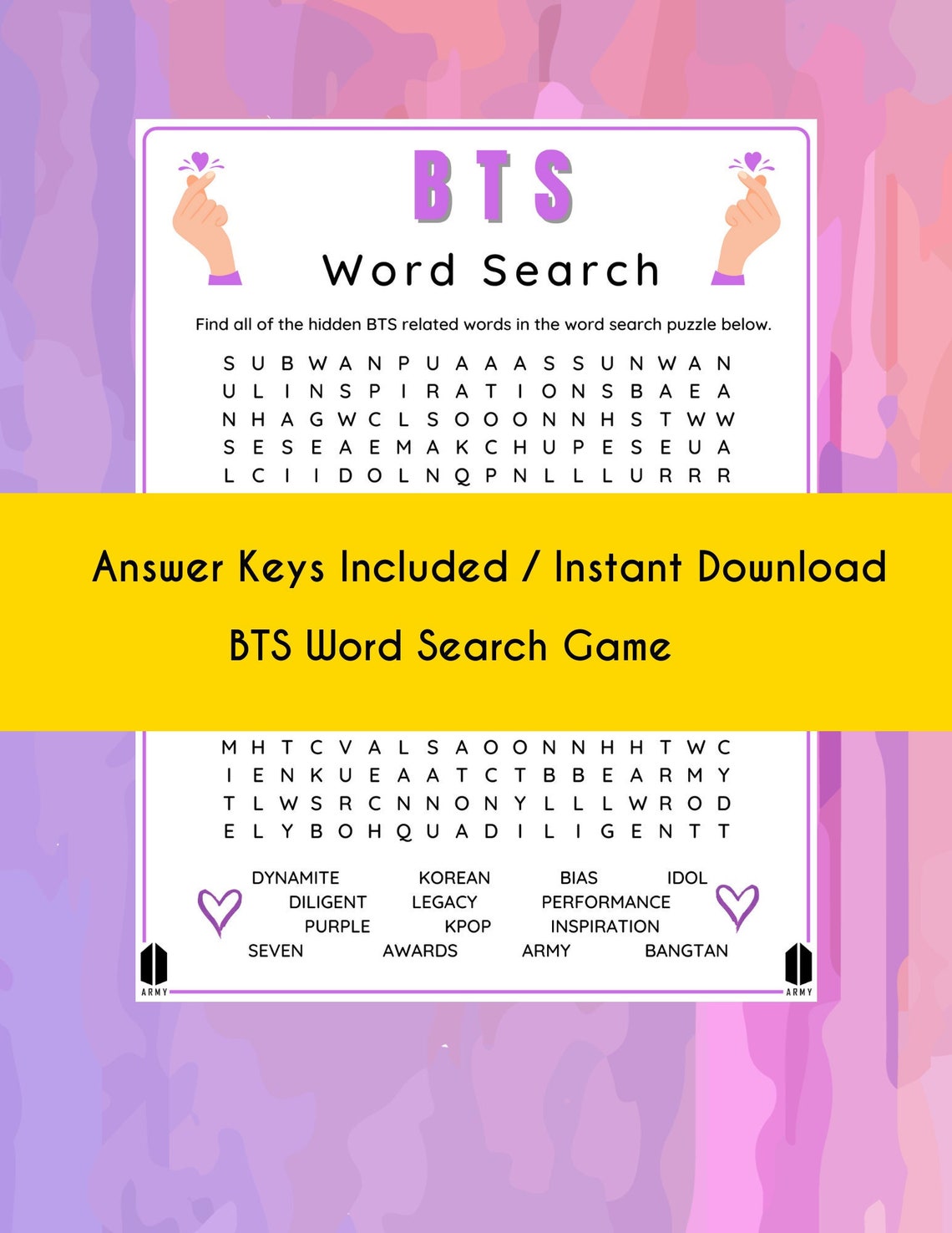 BTS Word Search Game Bts Trivia Game BTS Fans BTS Kpop - Etsy