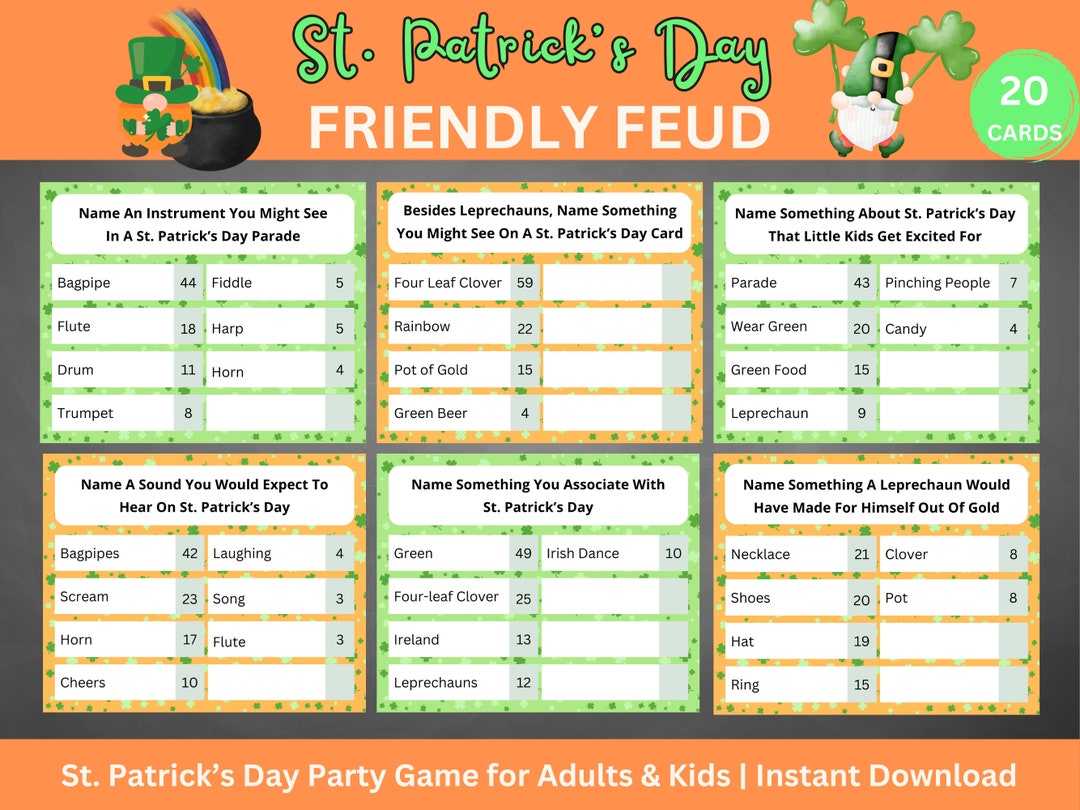 St. Patrick's Day Party Friendly Feud Printable Game, Fun St. Paddy's ...