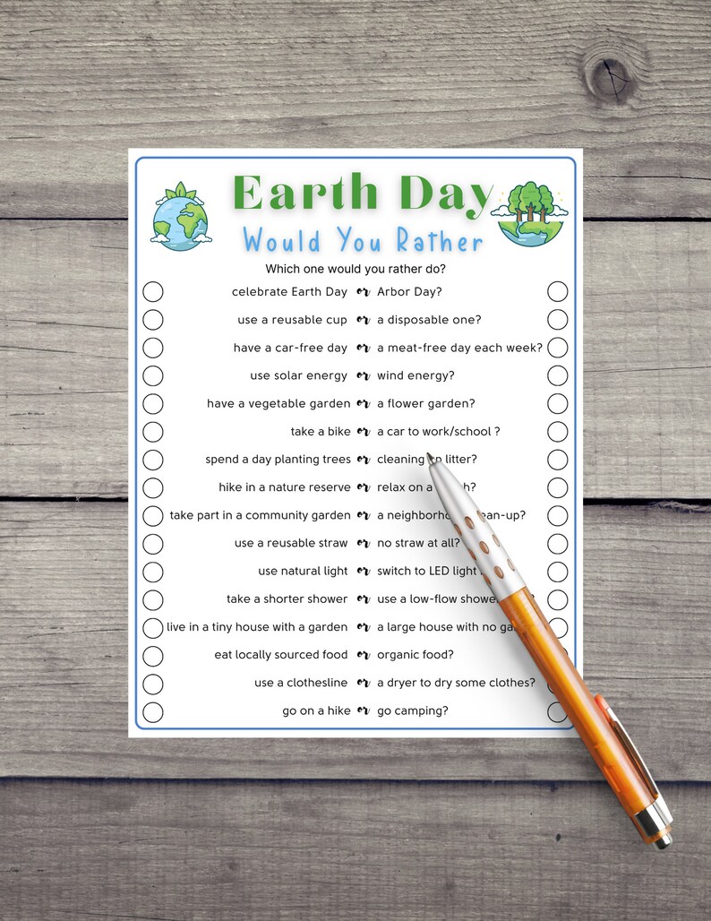 Earth Day 'would You Rather' Game: Printable Nature Activity (PDF) - Etsy