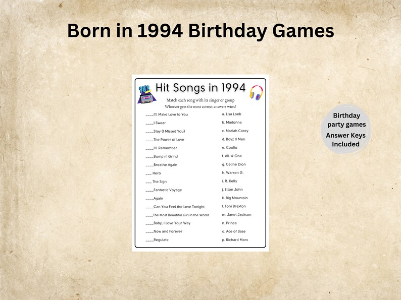 30th Birthday Games Bundle, Born in 1994 Games Printable, Fun 30th ...