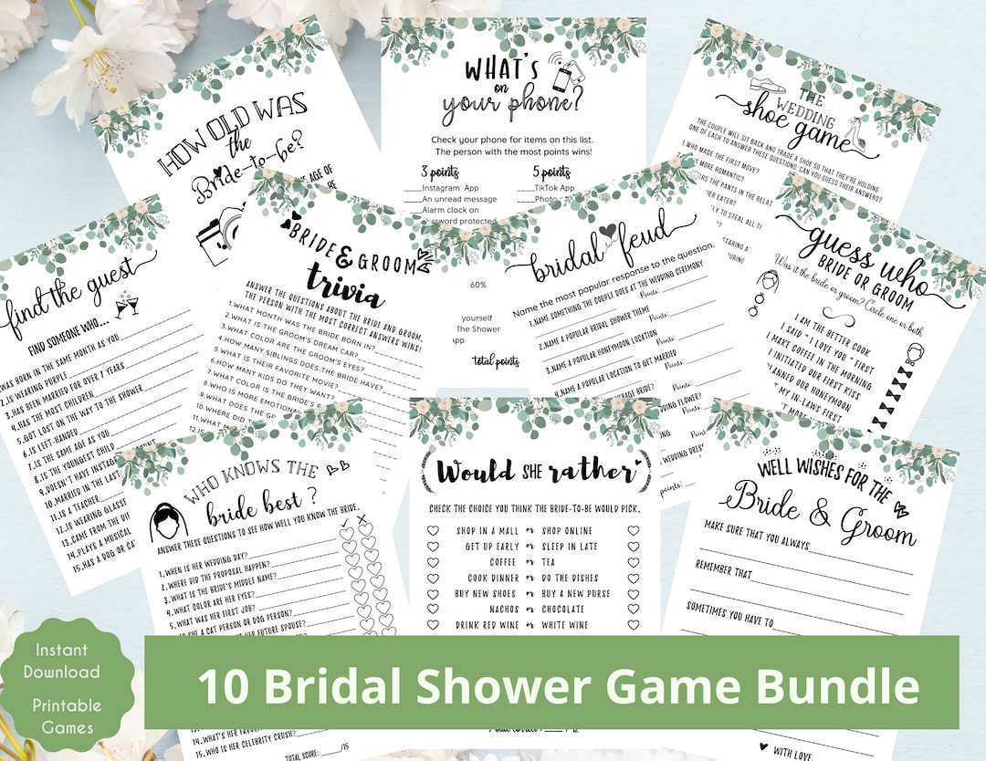 Bridal Shower Game Bundle: 10-in-1 Printable Games (PDF) - Etsy