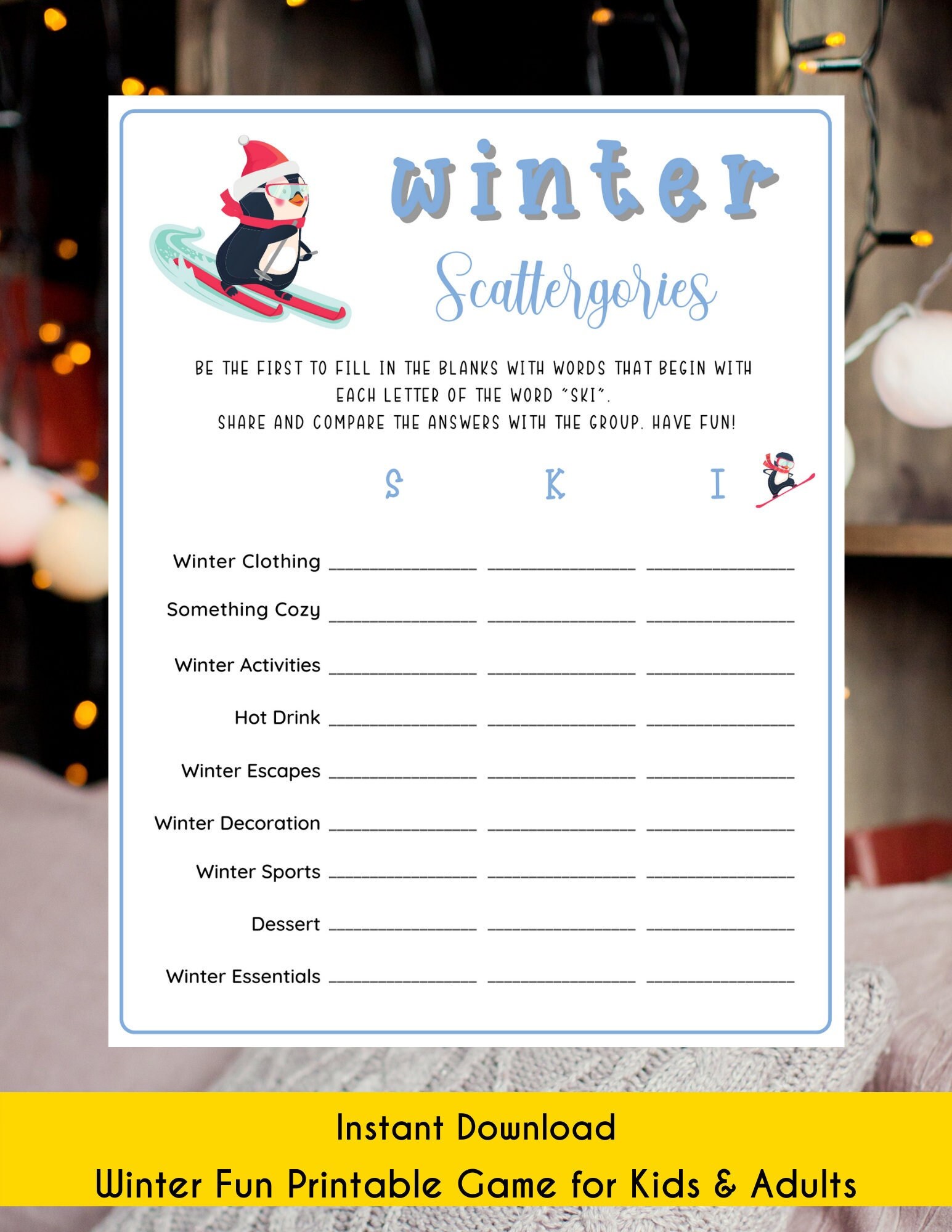 Winter Scattergories Printable Game: Holiday Party Activity (PDF) - Etsy