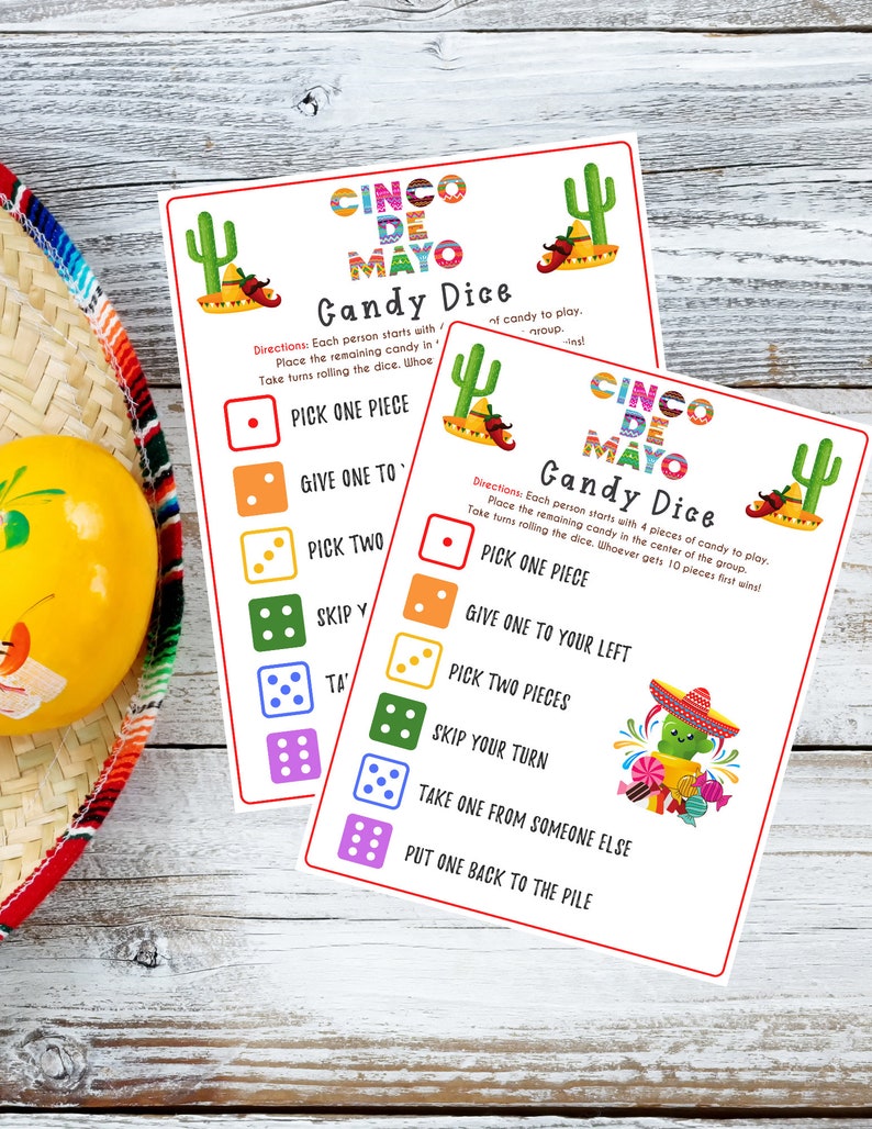 Cinco De Mayo Candy Dice Game L Printable Game Mexican Fiesta Game Fun ...