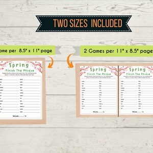 Spring Finish the Phrase Printable Game Fun Spring Party Game Spring ...