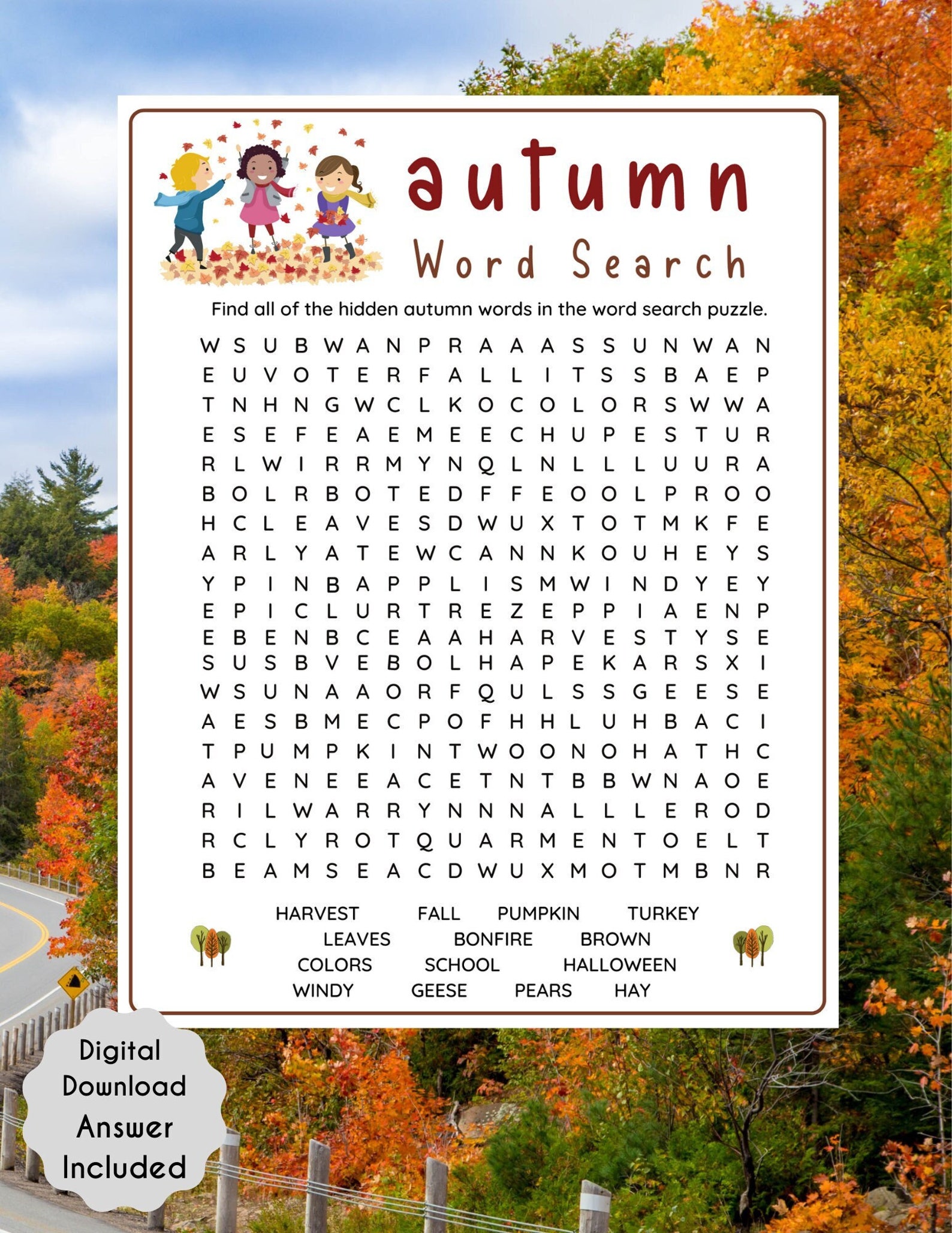 Autumn Word Search Game Fall Fun Game Party Game Family | Etsy