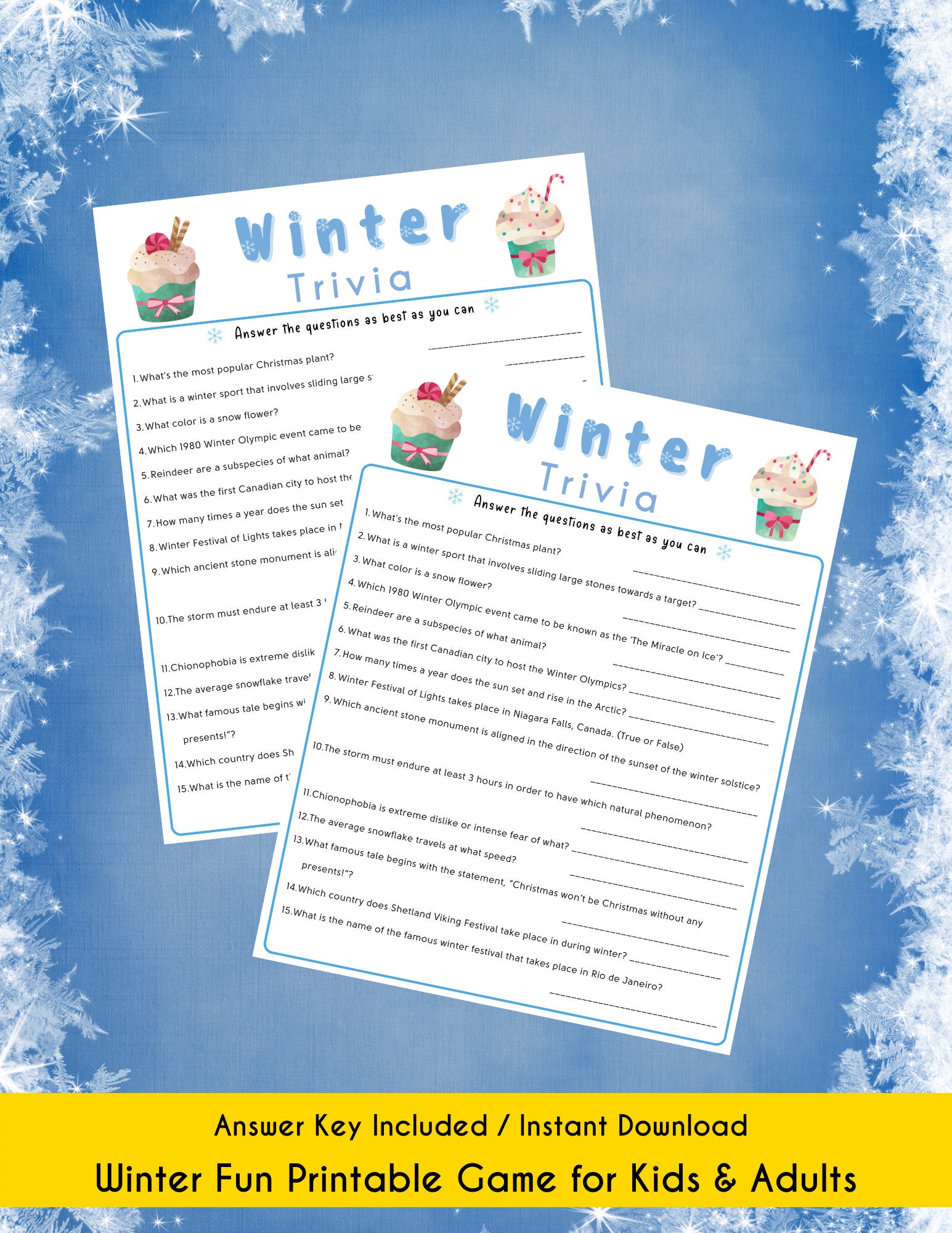 Winter Trivia Game Printable Holiday Party Game Winter Themed Game for ...