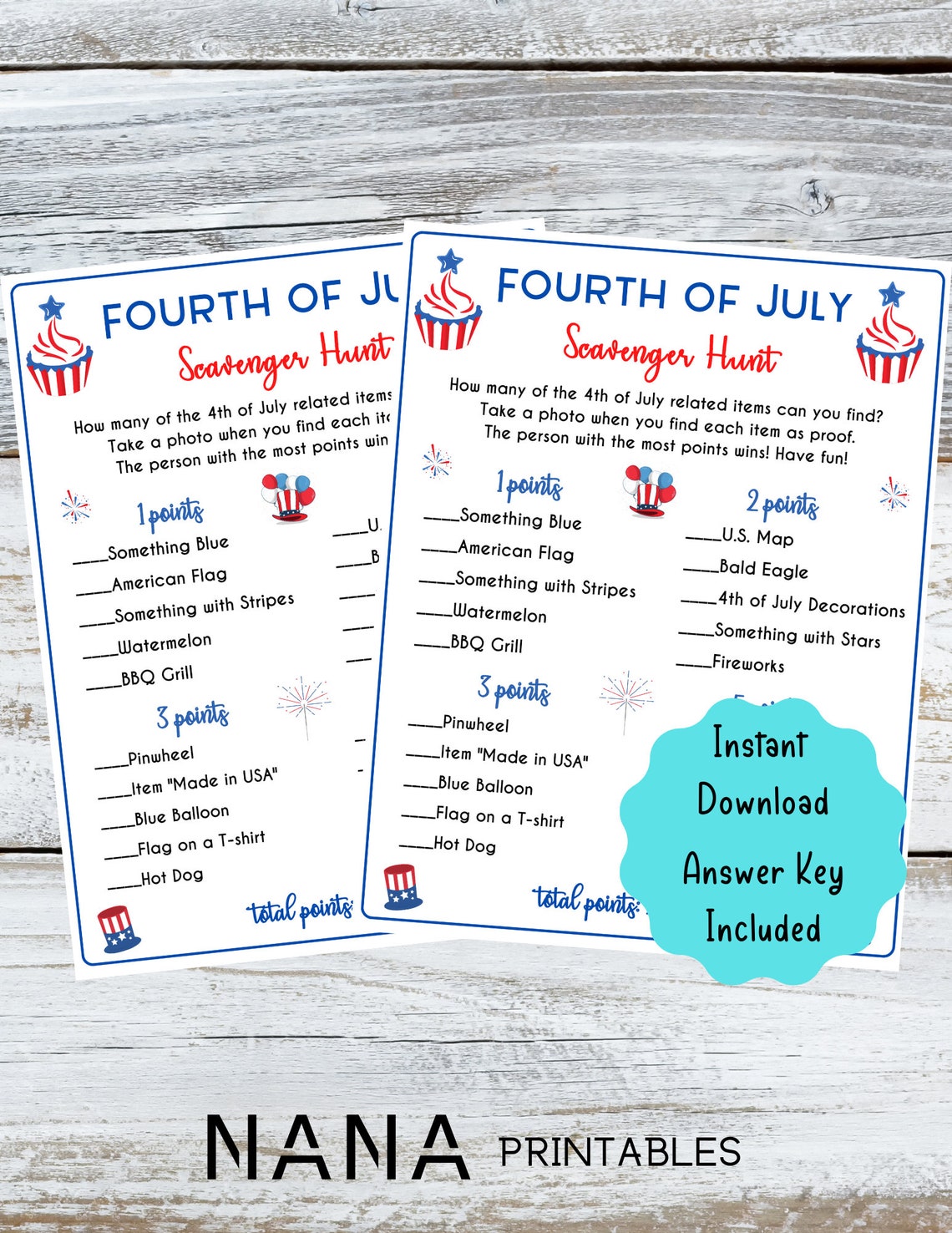 Fourth of July Scavenger Hunt Game Independence Day Game - Etsy