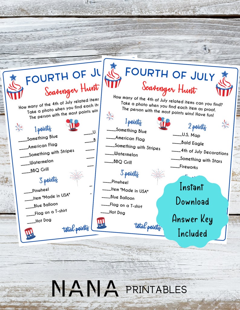 Fourth of July Scavenger Hunt Game Independence Day Game Fourth of July ...